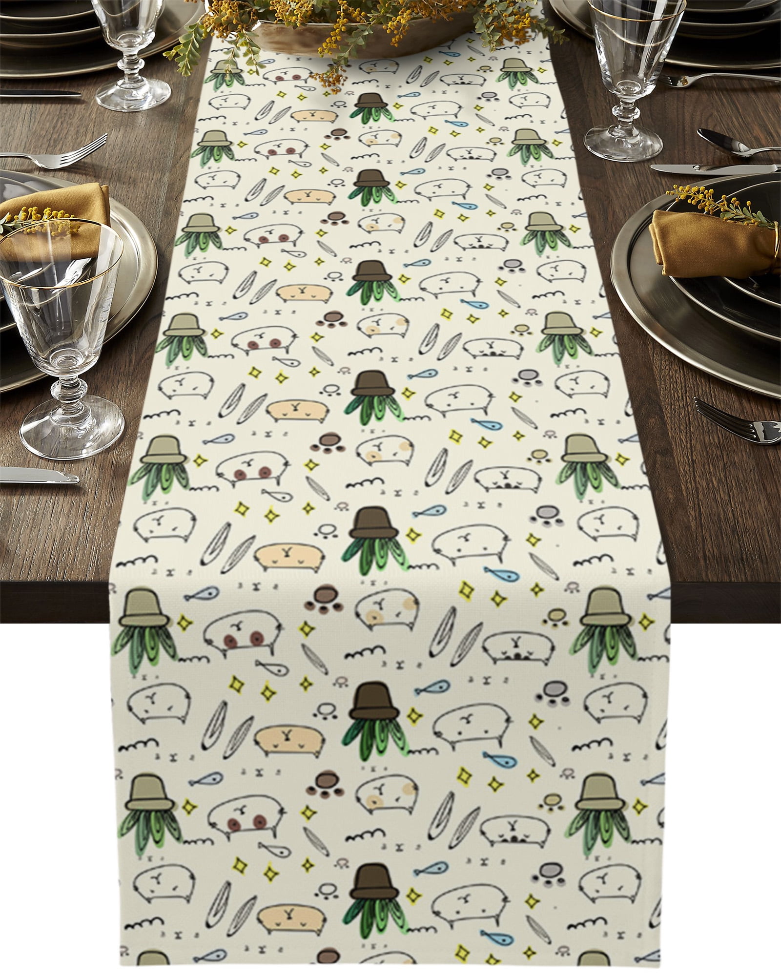 Table Runner Dresser Scarves 120 Inch Long, Geometric Line Cat Fish ...