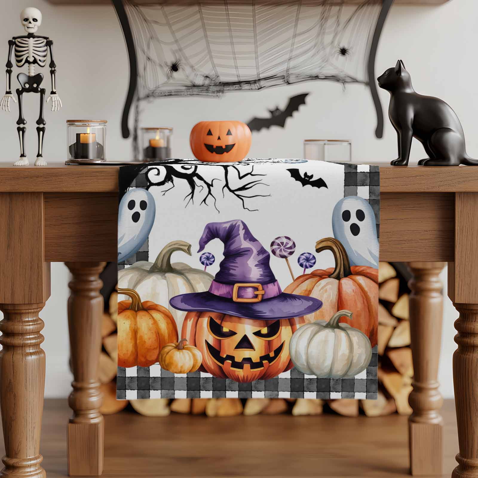 Table Runner Dresser Scarves 120 Inch Long,Scary Halloween Pumpkin ...