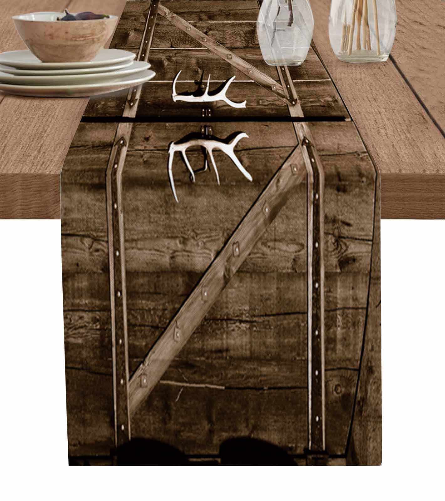 Table Runner Dresser Scarves 120 Inch Long, Vintage Elk Horn on Wooden ...