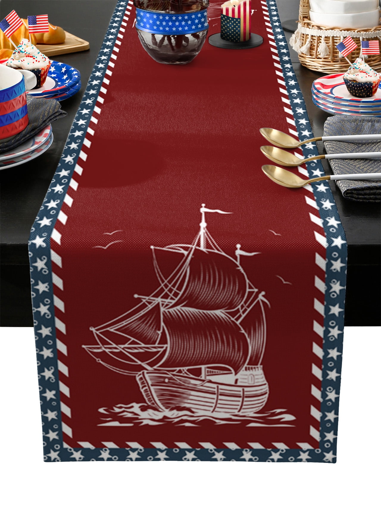 Table Runner Dresser Scarves 36 Inch Long, 4th of July Marine Sailboat ...