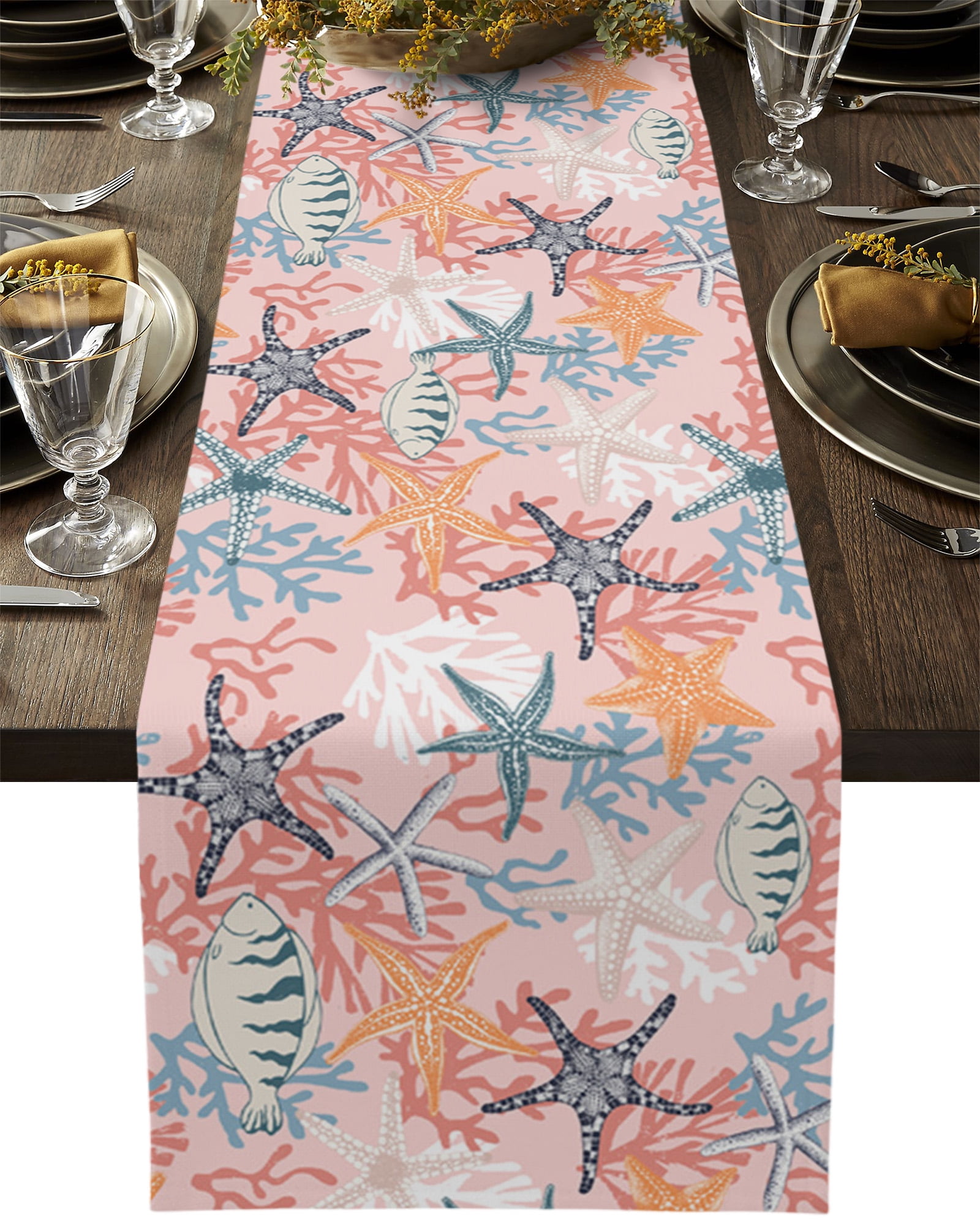 Table Runner Dresser Scarves 36 Inch Long, Ocean Starfish Sea Coral and ...