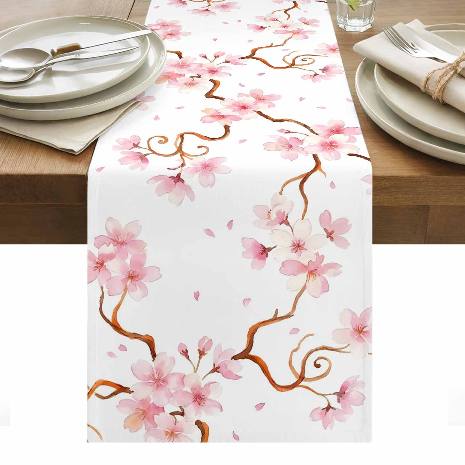 Table Runner Dresser Scarves 36 Inch Long,Pink Cherry Flower Petals ...