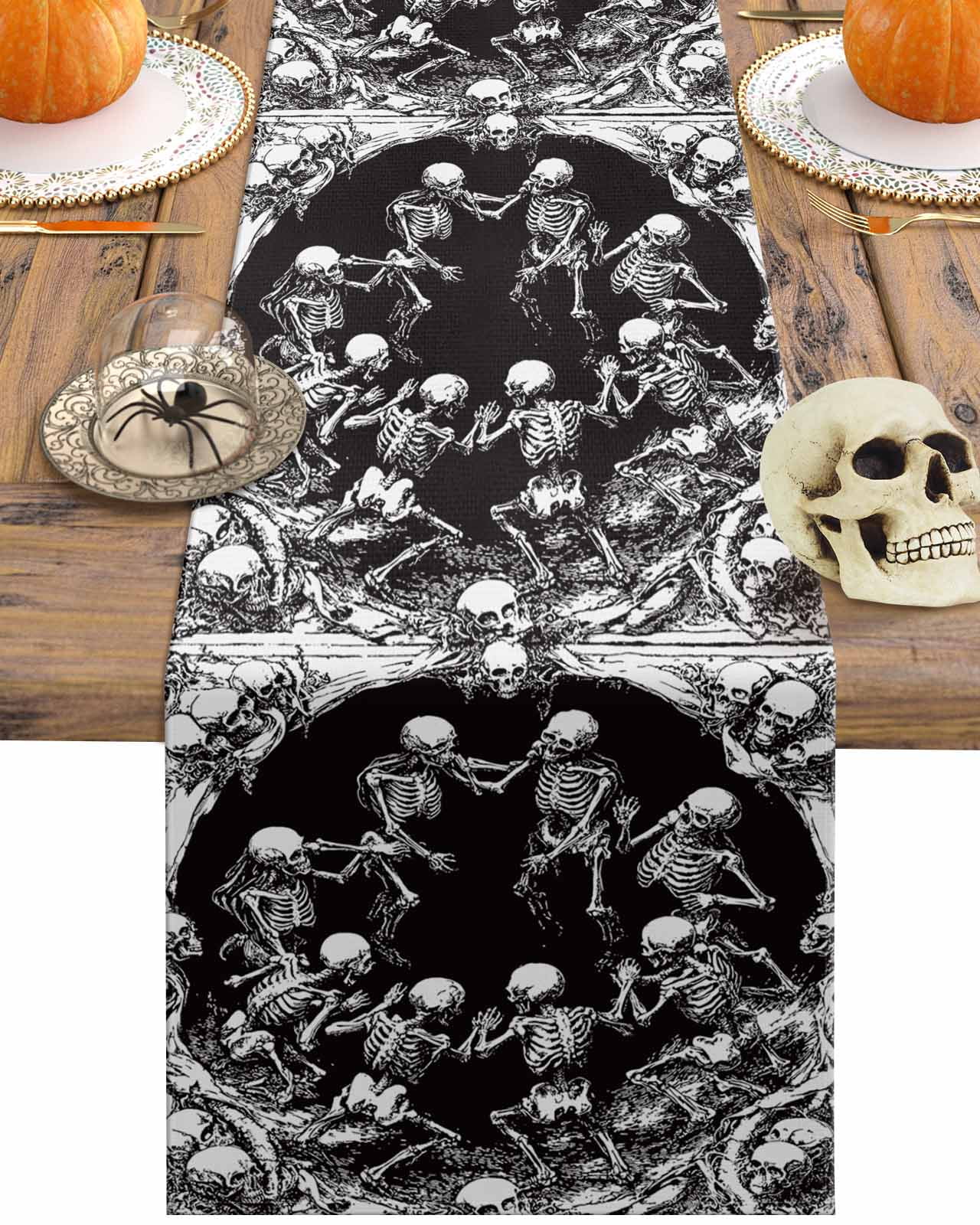 Table Runner Dresser Scarves 36 Inch Long, Retro Halloween Scary Skull ...