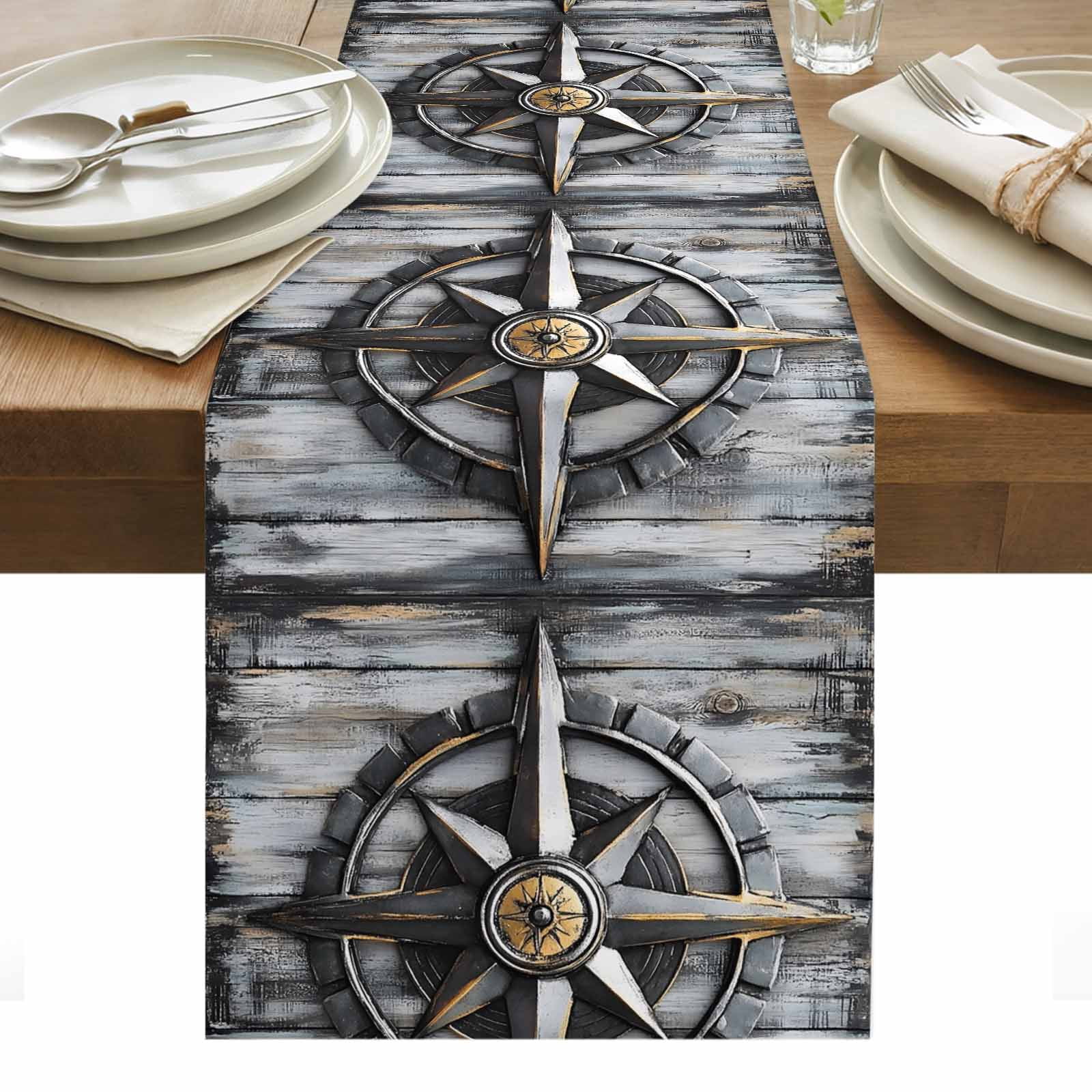 Table Runner Dresser Scarves 36 Inch Long,Rustic Navigation Compass ...