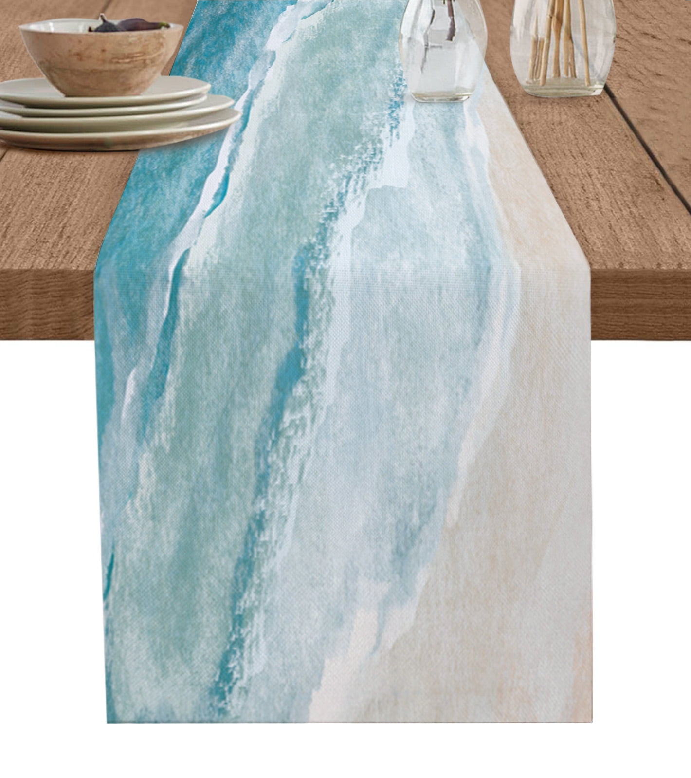 Table Runner Dresser Scarves 36 Inch Long, Seaside Gradient Blue Wave ...