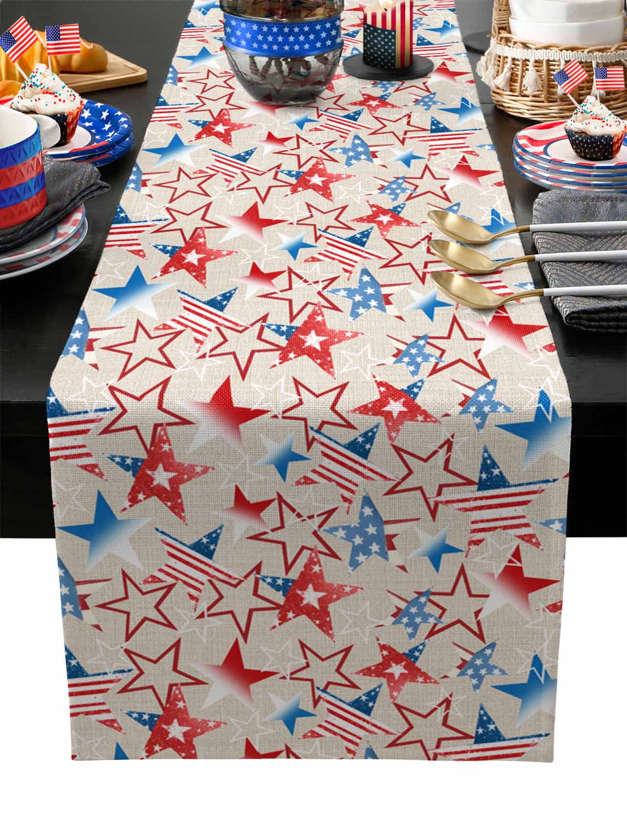 Table Runner Dresser Scarves 36 Inch Long,USA Flag Stars on Vintage ...