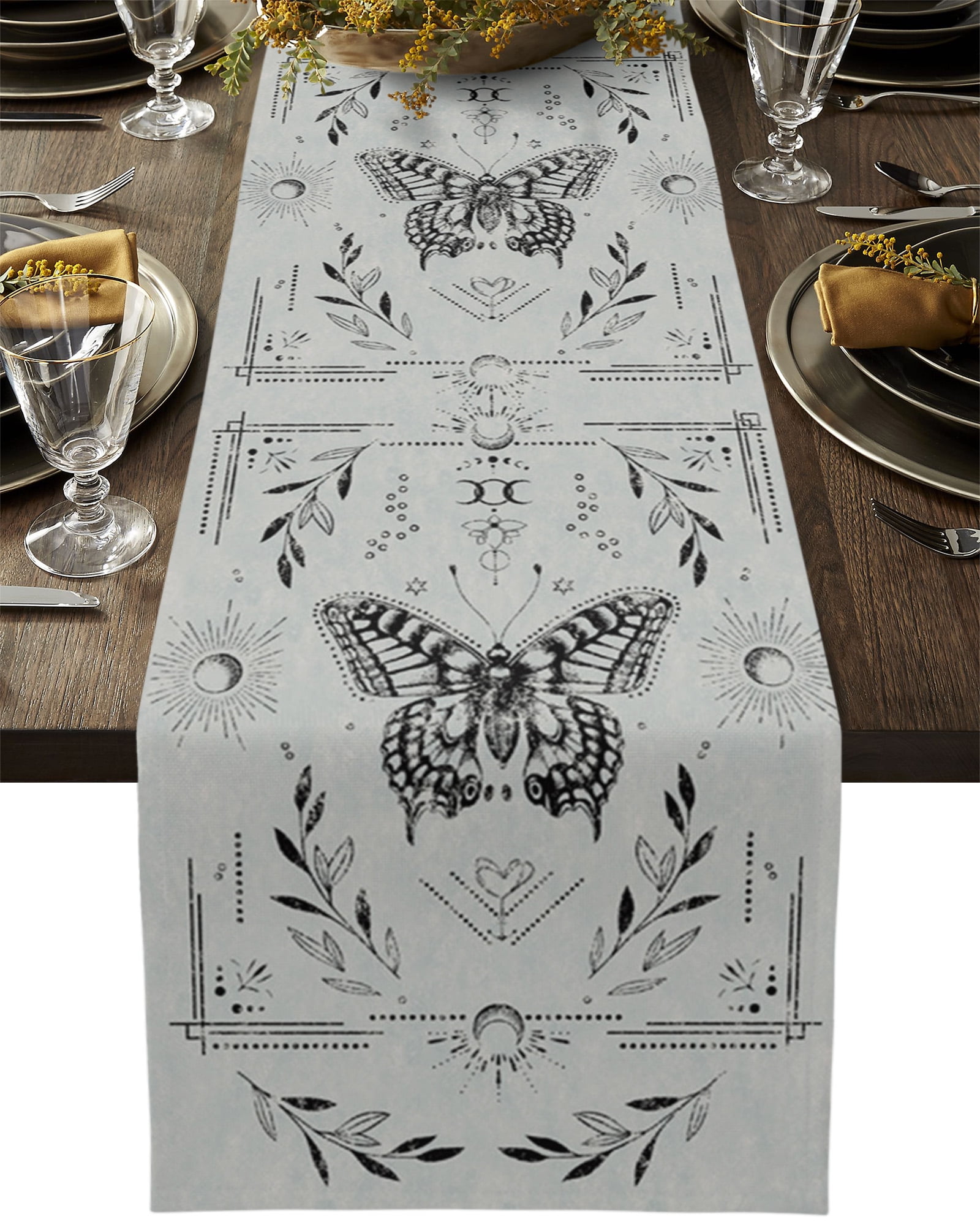 Table Runner Dresser Scarves 36 Inch Long, Vintage Butterfly Sketch ...