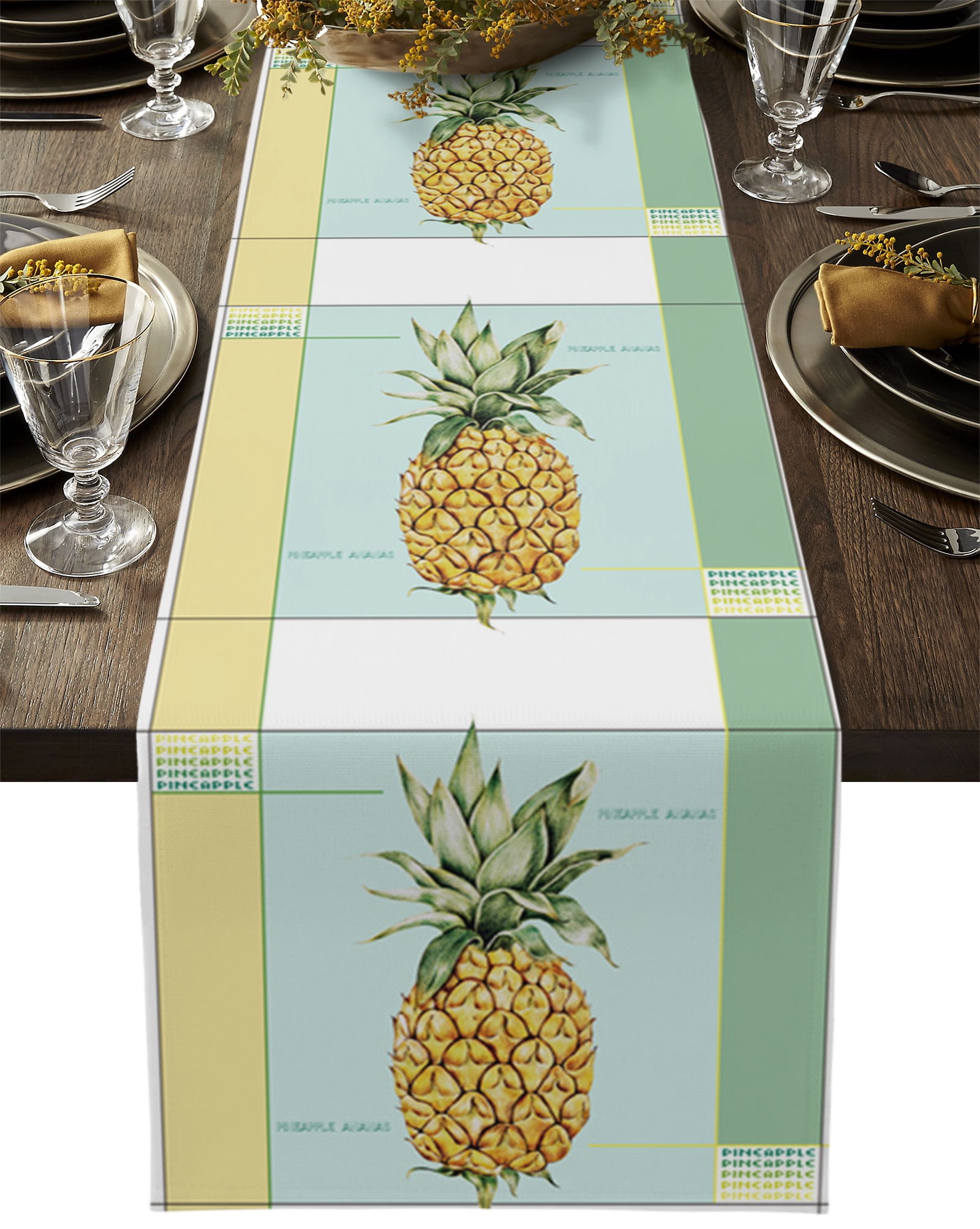 Table Runner Dresser Scarves 36 Inch Long, Watercolor Pineapple Fruit ...