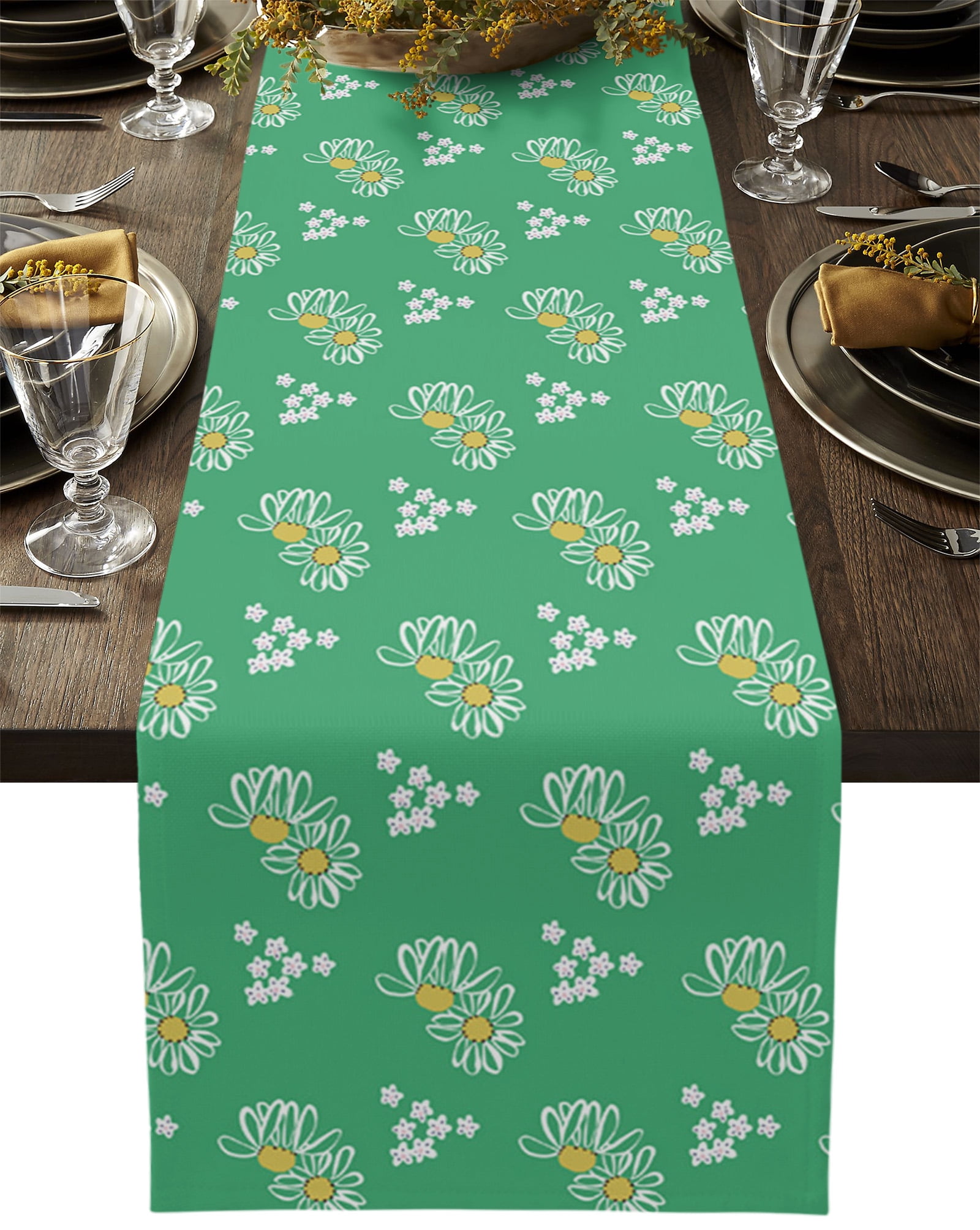 Table Runner Dresser Scarves 48 Inch Long, Abstract Daisy White Flower ...