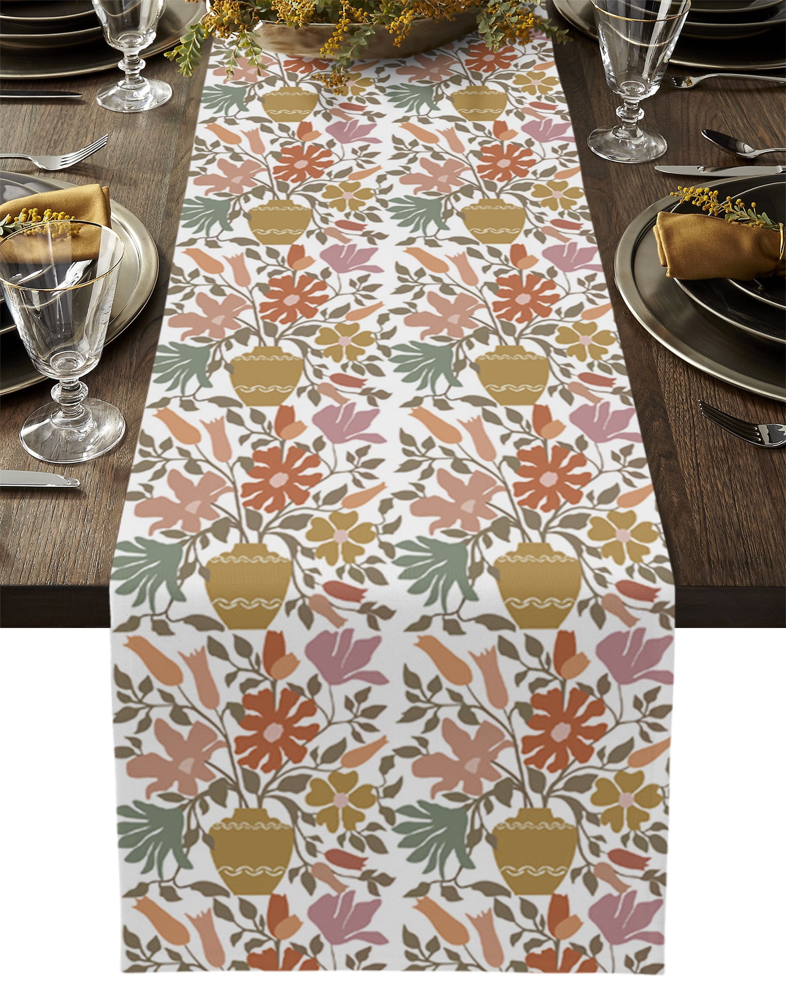 Table Runner Dresser Scarves 48 Inch Long, Abstract Flower Leaves ...