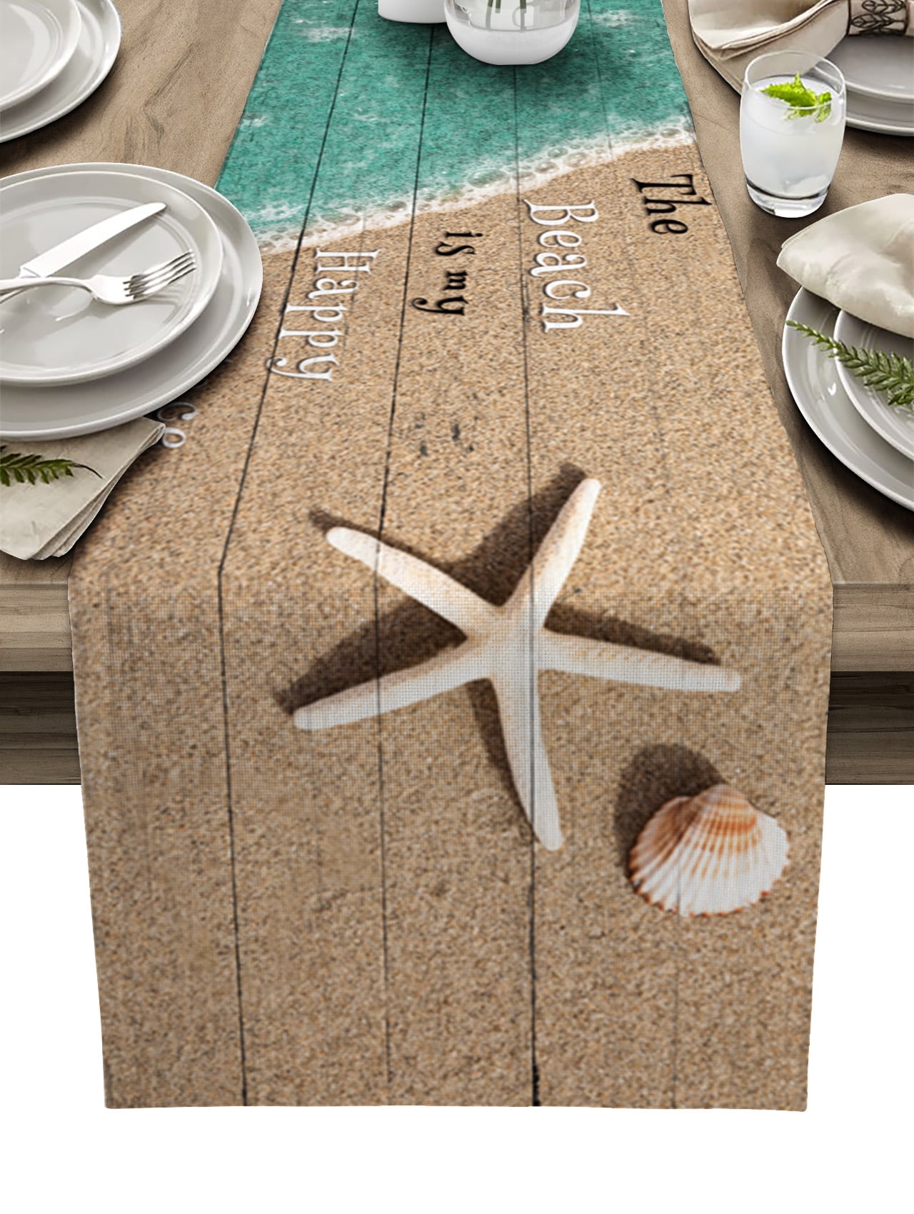 Table Runner Dresser Scarves 48 Inch Long, Coastal Ocean Starfish and ...