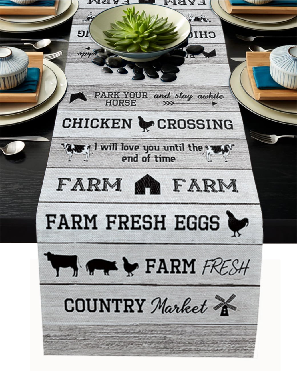 Table Runner Dresser Scarves 48 Inch Long, Farm Animal Chicken Pig Cow ...