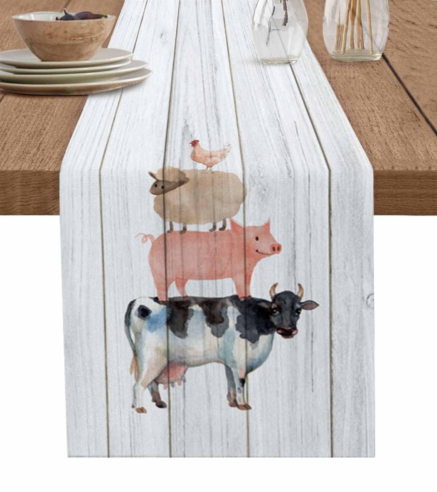 Table Runner Dresser Scarves 48 Inch Long, Farm Animals Cow Pig Sheep ...