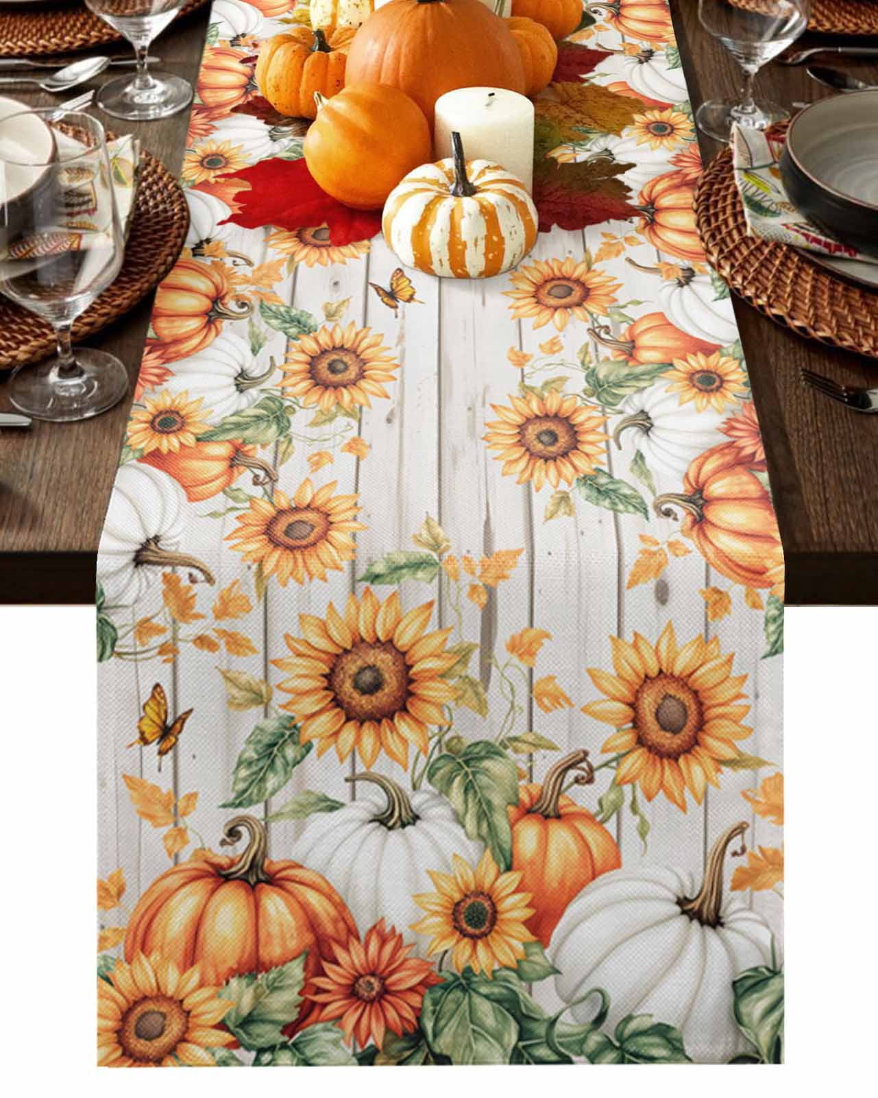 Table Runner Dresser Scarves 48 Inch Long,Farm Fall Sunflower Pumpkin ...