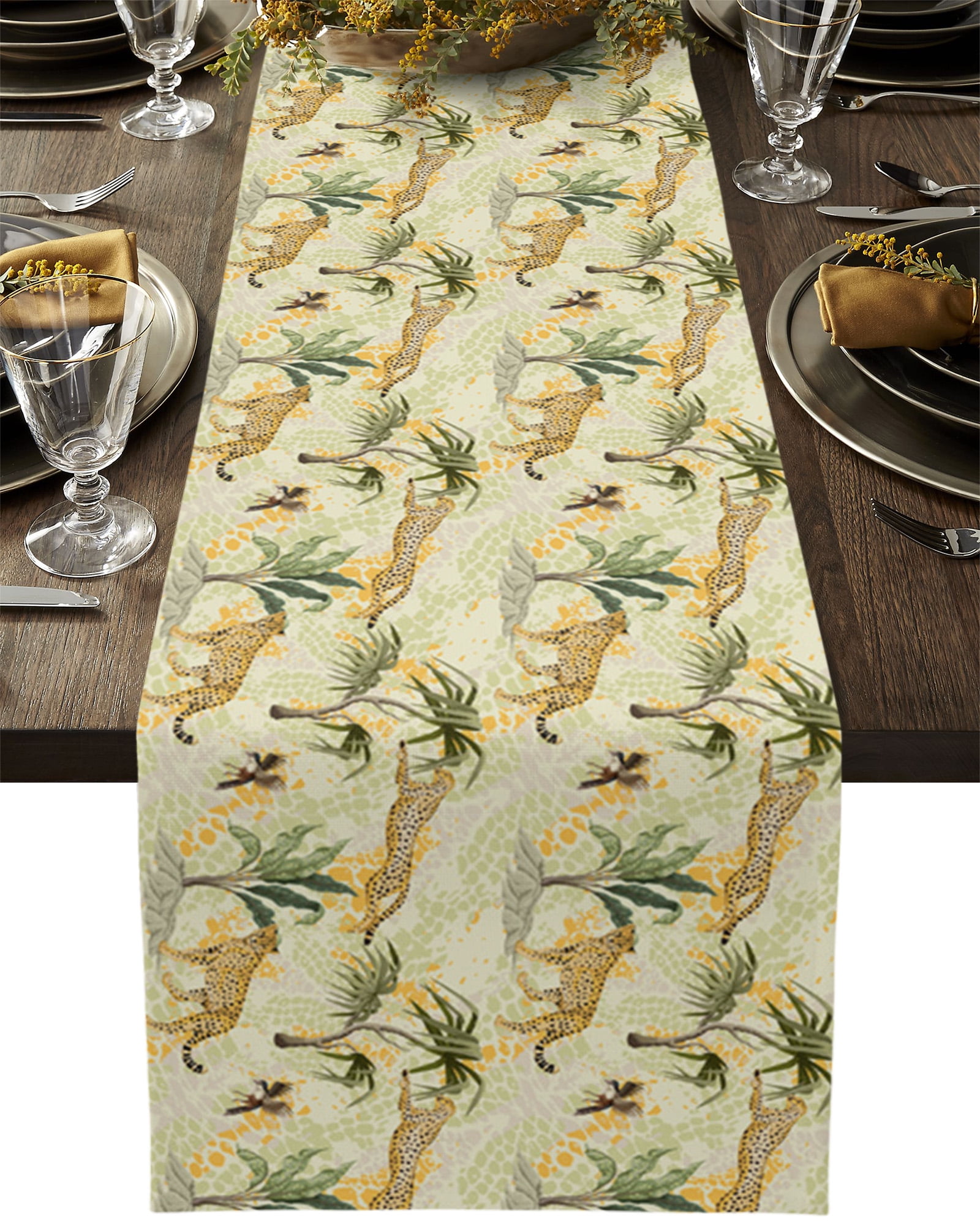 Table Runner Dresser Scarves 48 Inch Long, Jungle Leopard Bird and Palm ...