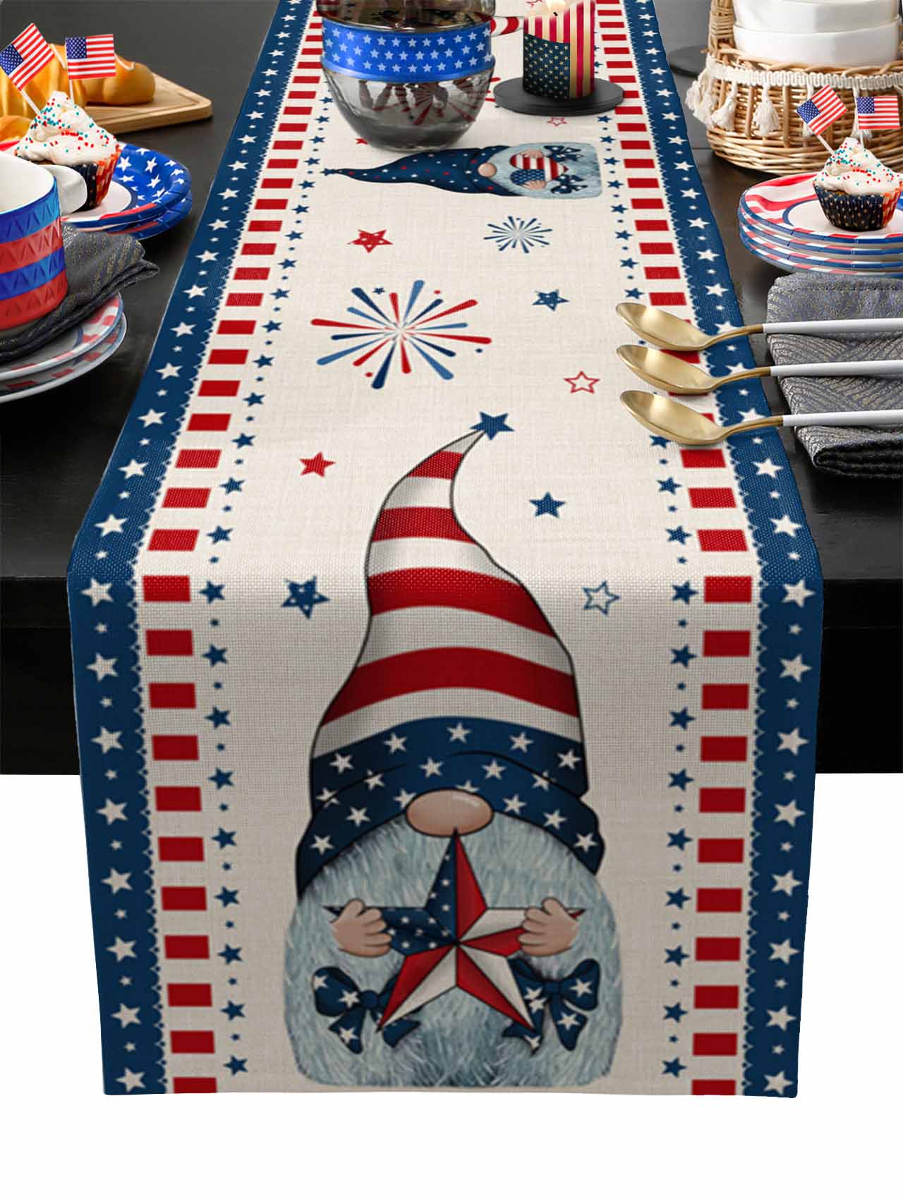 Table Runner Dresser Scarves 48 Inch Long,Memorial Day Gnome Liberty ...