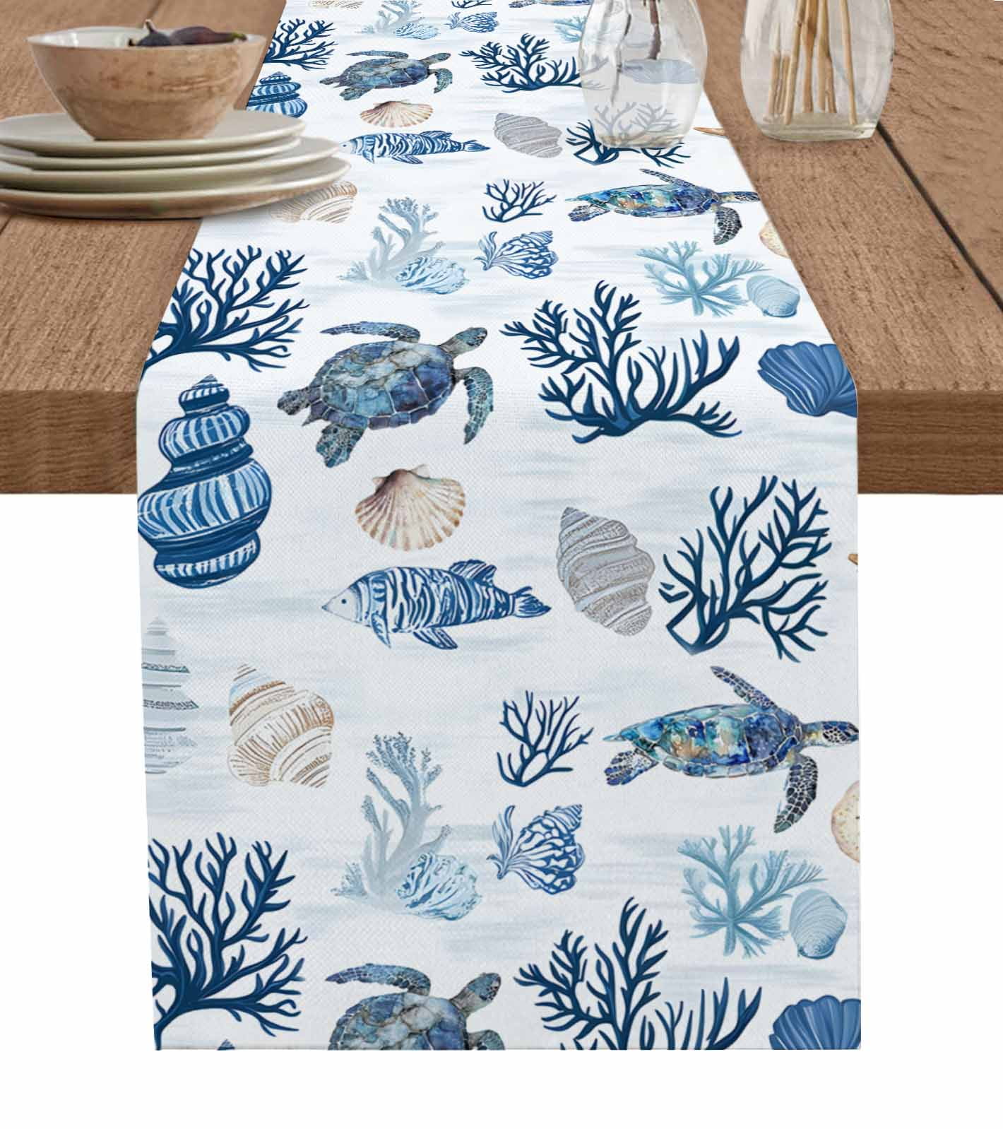 Table Runner Dresser Scarves 48 Inch Long,Ocean Life Turtle Starfish ...