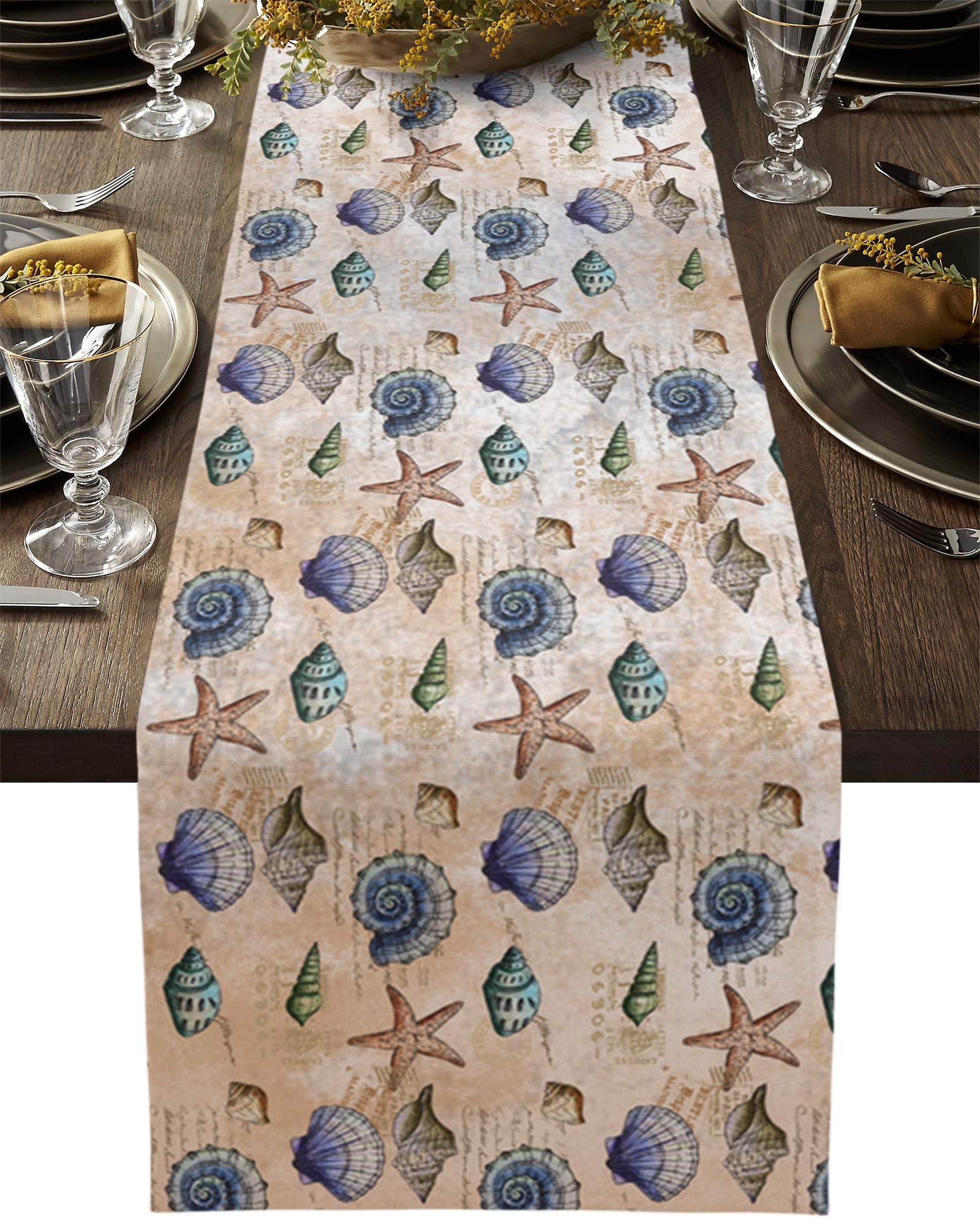 Table Runner Dresser Scarves 48 Inch Long, Ocean Starfish Sea Conch ...