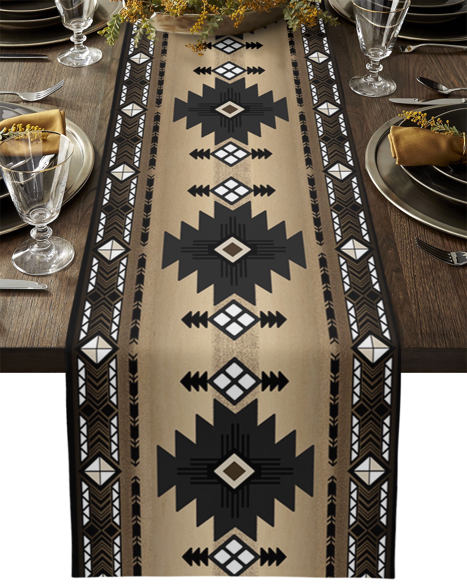 Table Runner Dresser Scarves 48 Inch Long, Retro Ethnic Geometry Tribal ...