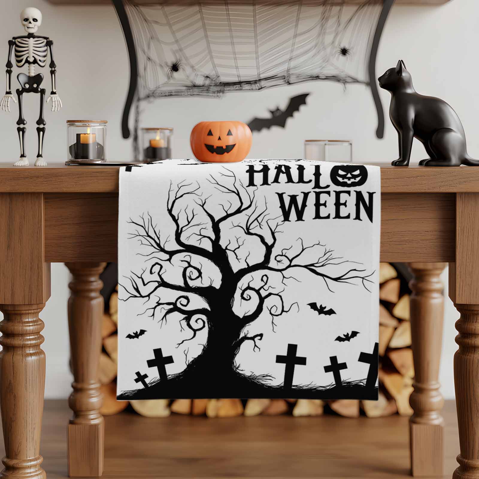 Table Runner Dresser Scarves 48 Inch Long,Scary Halloween Bare Tree ...