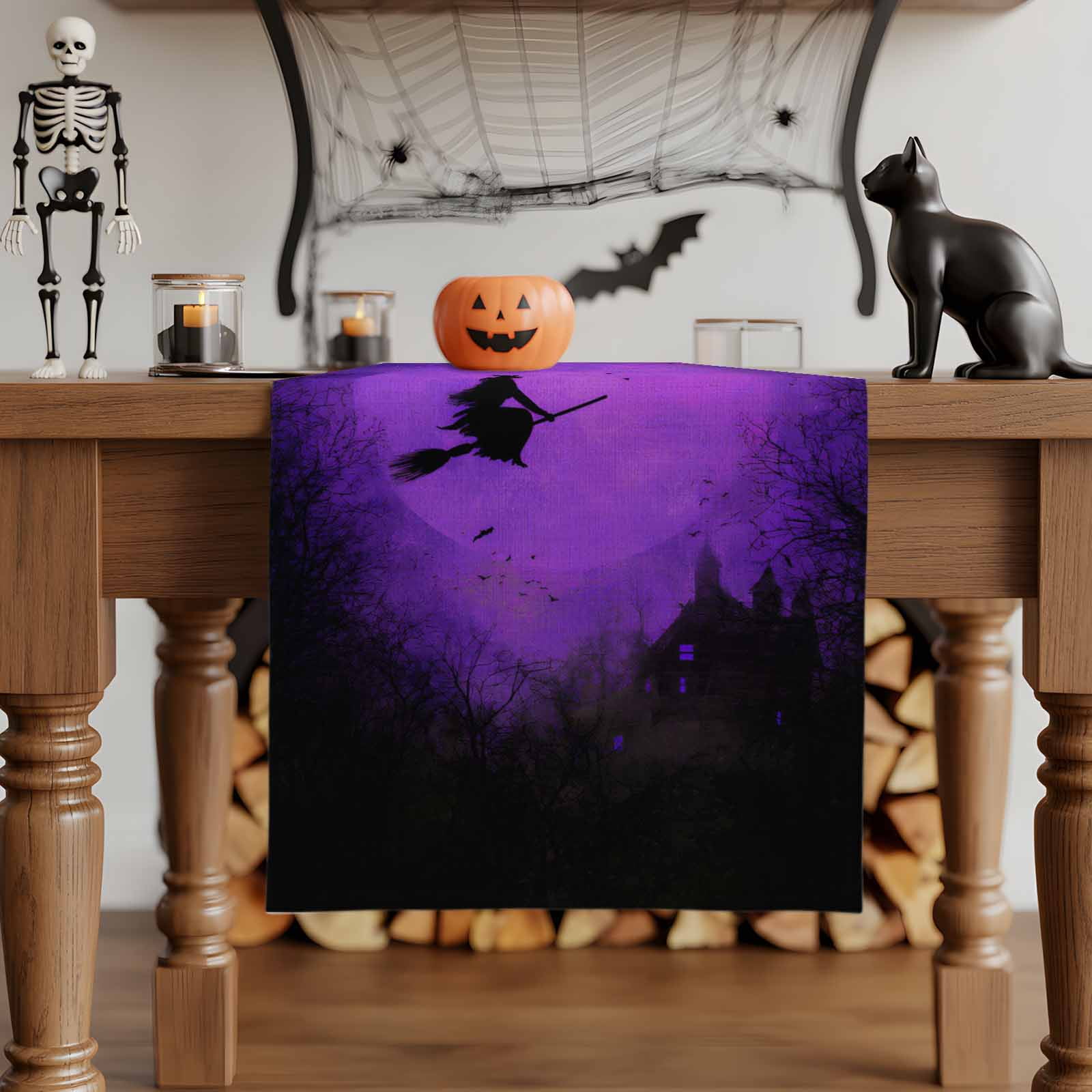 Table Runner Dresser Scarves 48 Inch Long,Scary Halloween Witch Moon ...