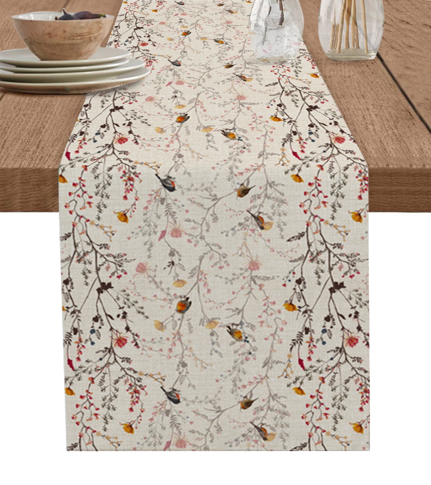 Table Runner Dresser Scarves 48 Inch Long, Seamless Floral Branch with ...