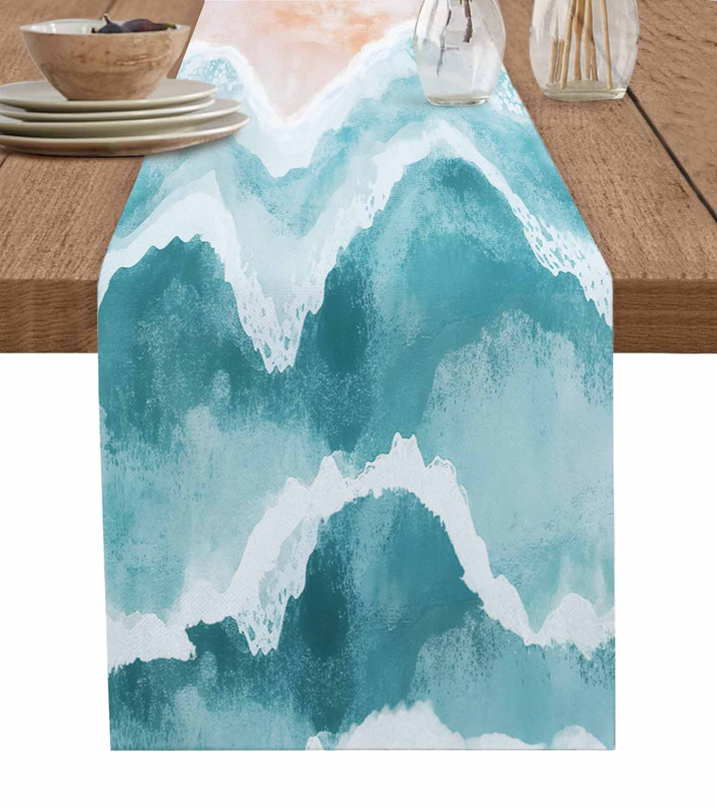 Table Runner Dresser Scarves 48 Inch Long,Teal Gradient Sea Wave Ocean ...