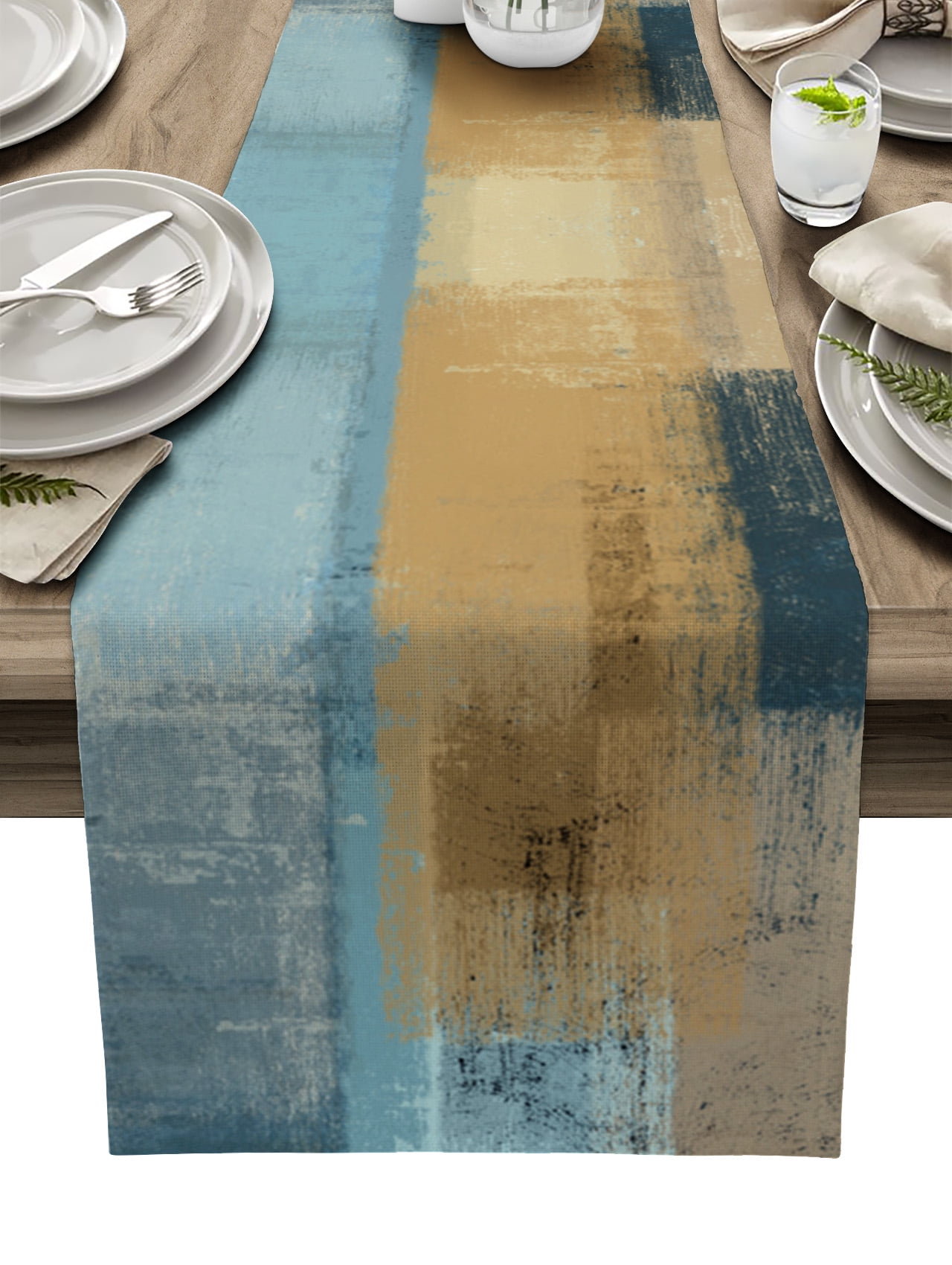 Table Runner Dresser Scarves 48 Inch Long, Vintage Blue Yellow Painting ...