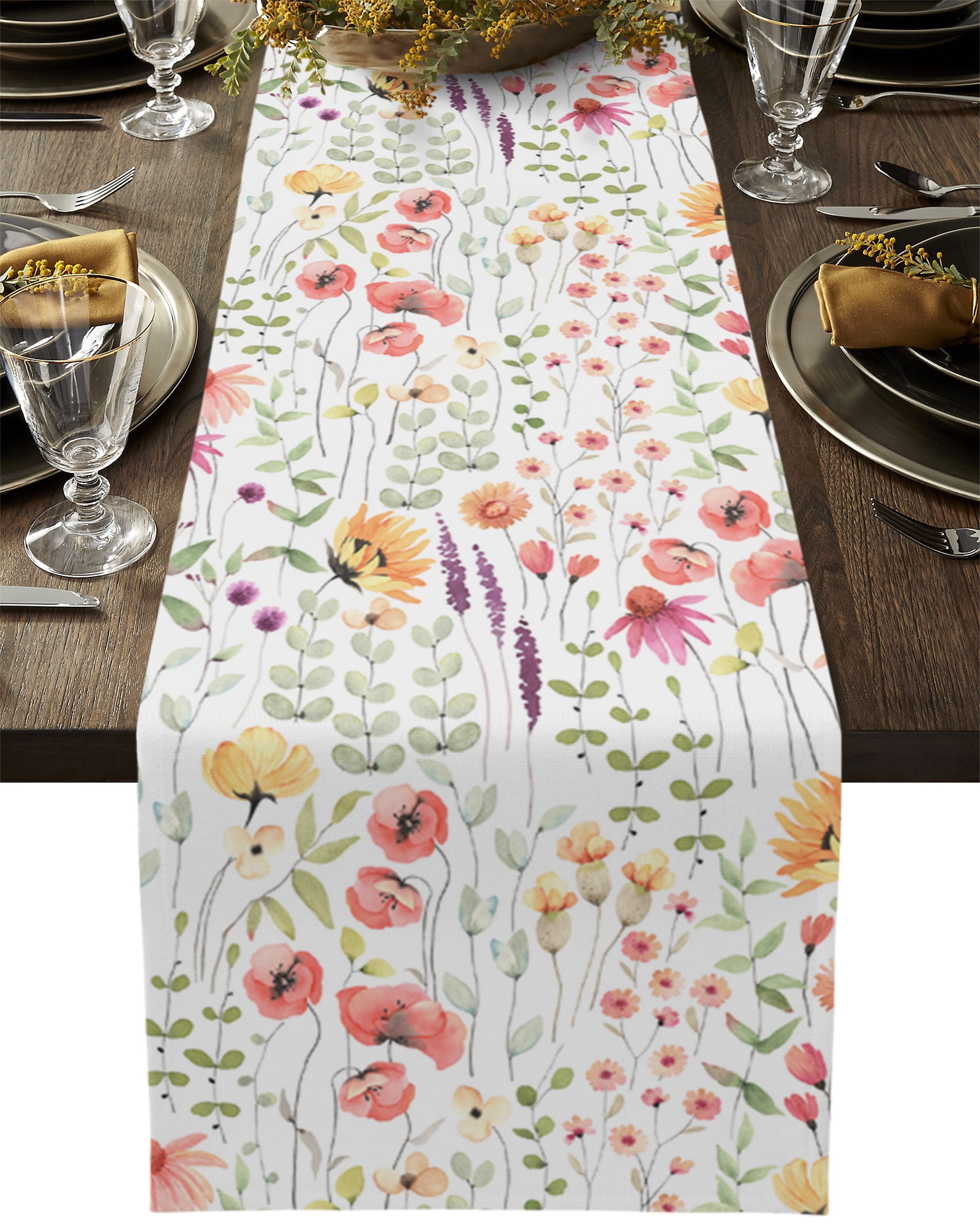 Table Runner Dresser Scarves 48 Inch Long, Watercolor Blossom Flower ...
