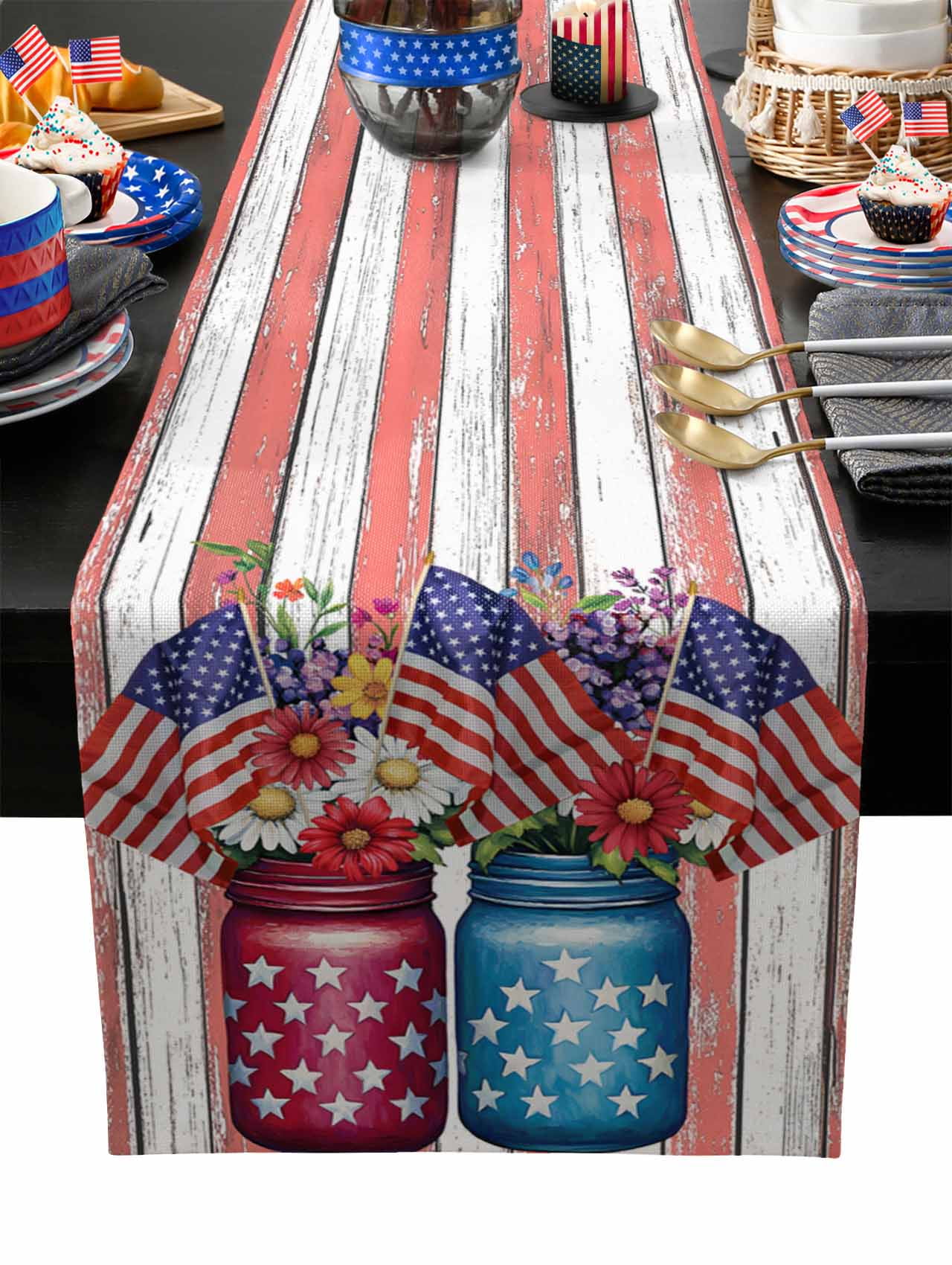 Table Runner Dresser Scarves 60 Inch Long,4th of July Daisy Flower on ...