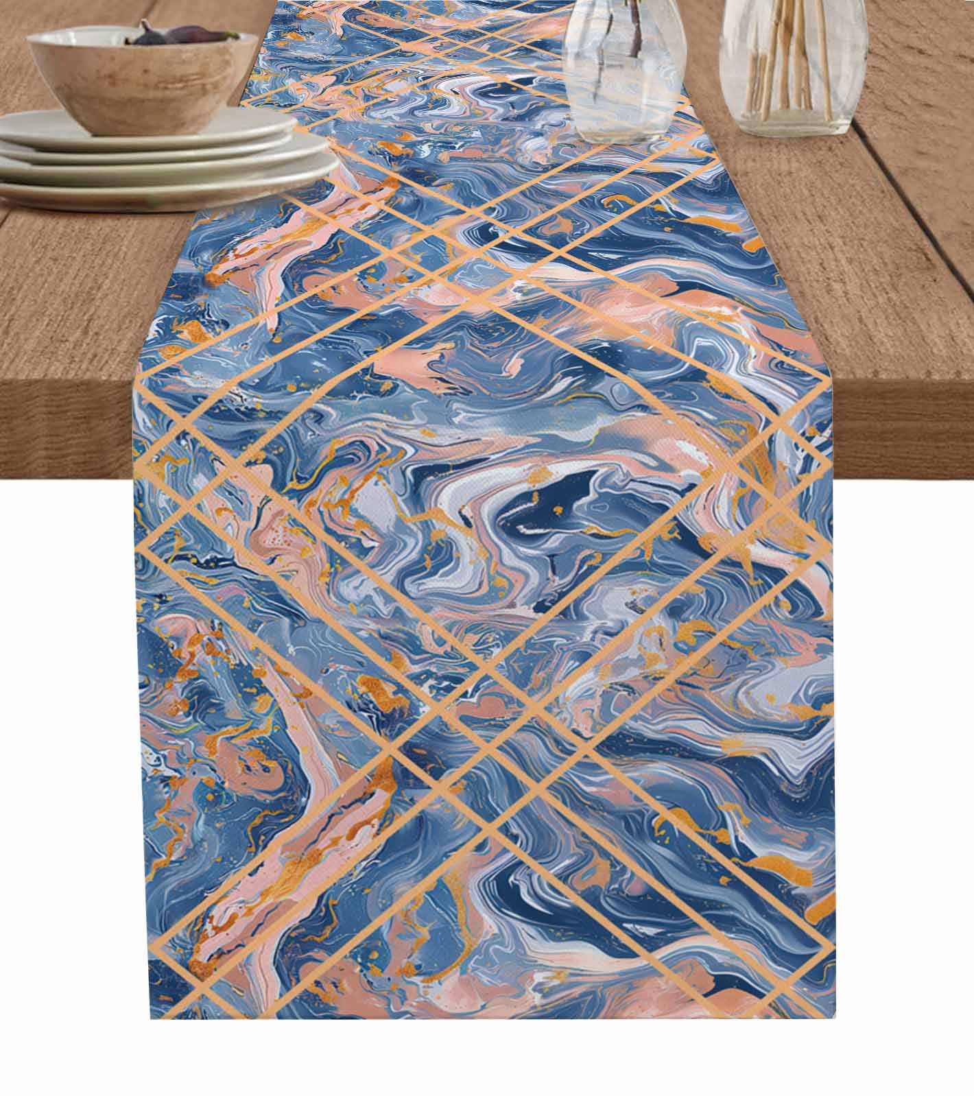 Table Runner Dresser Scarves 60 Inch Long,Abstract Blue Pink Marble ...
