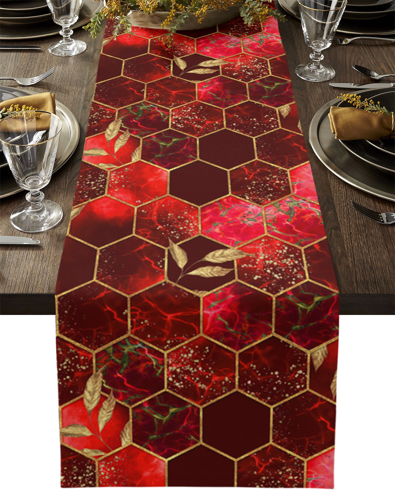 Table Runner Dresser Scarves 60 Inch Long, Abstract Red Marble Stone ...