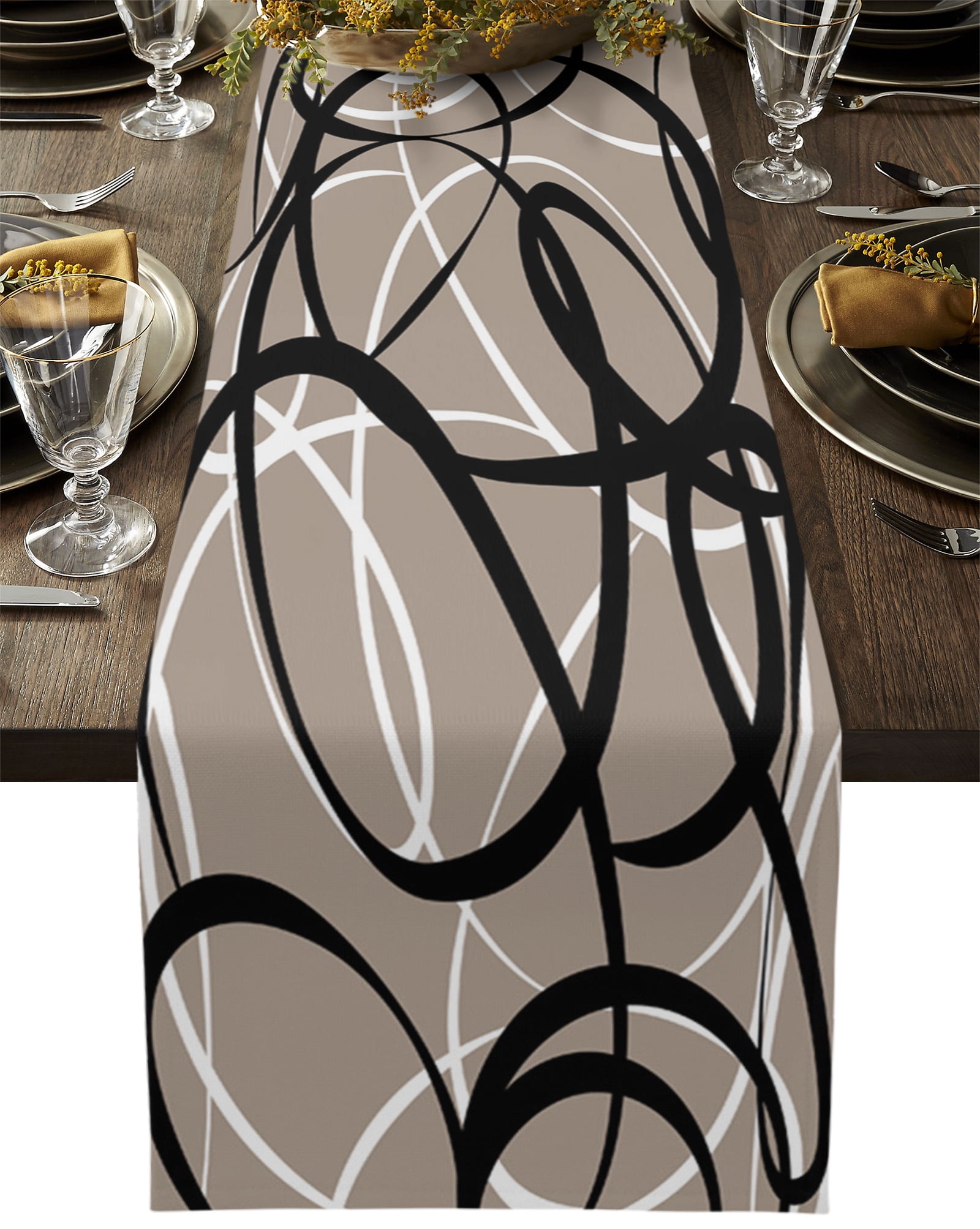 Table Runner Dresser Scarves 60 Inch Long, Abstract Stripe Black White ...