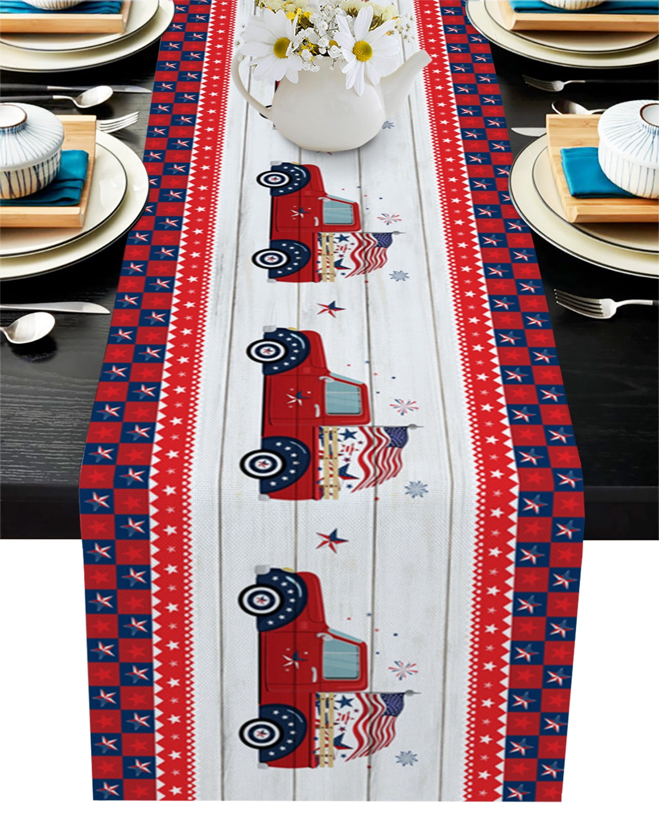 Table Runner Dresser Scarves 60 Inch Long, American Flag Day Red Truck ...