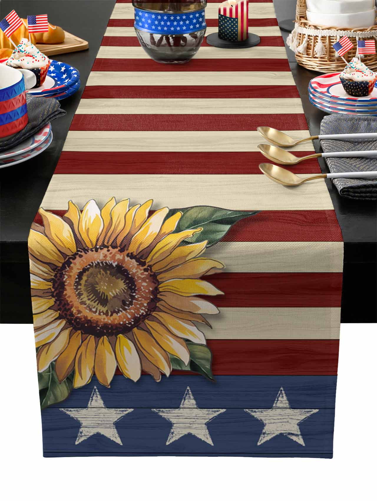 Table Runner Dresser Scarves 60 Inch Long,American Flag Sunflower Star ...
