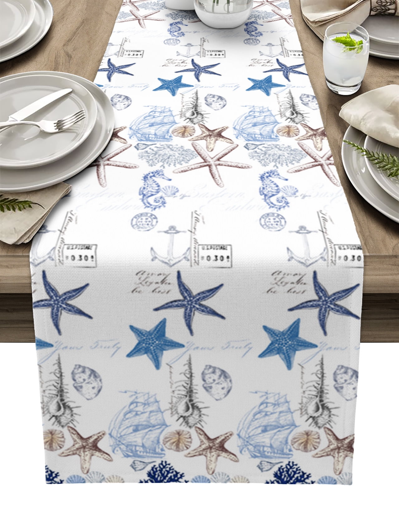 Table Runner Dresser Scarves 60 Inch Long, Anchor Sailboat Starfish ...