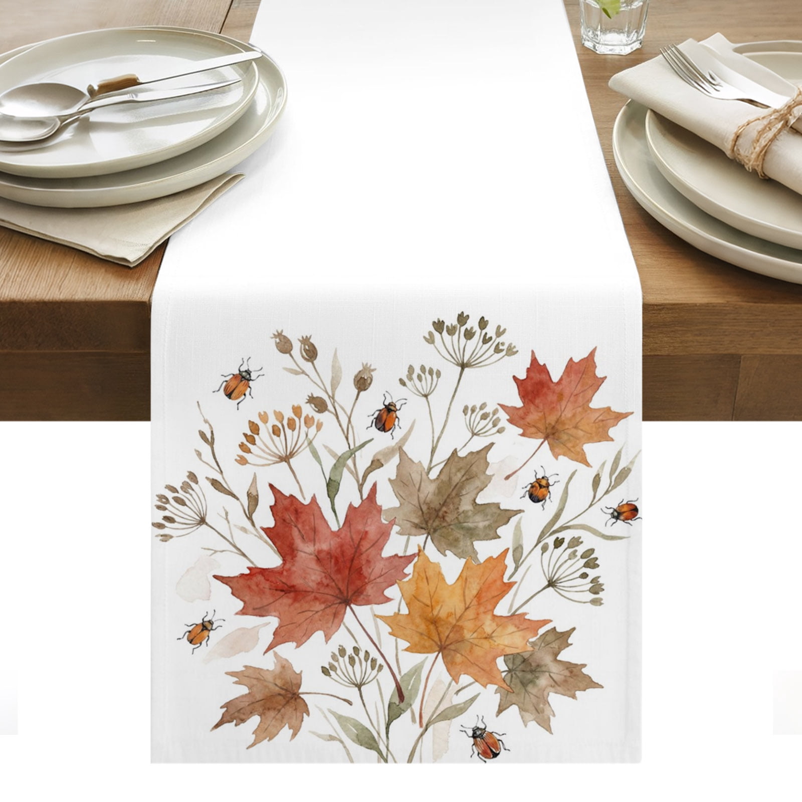 Table Runner Dresser Scarves 60 Inch Long,Autumn Maple Leaves Linen ...