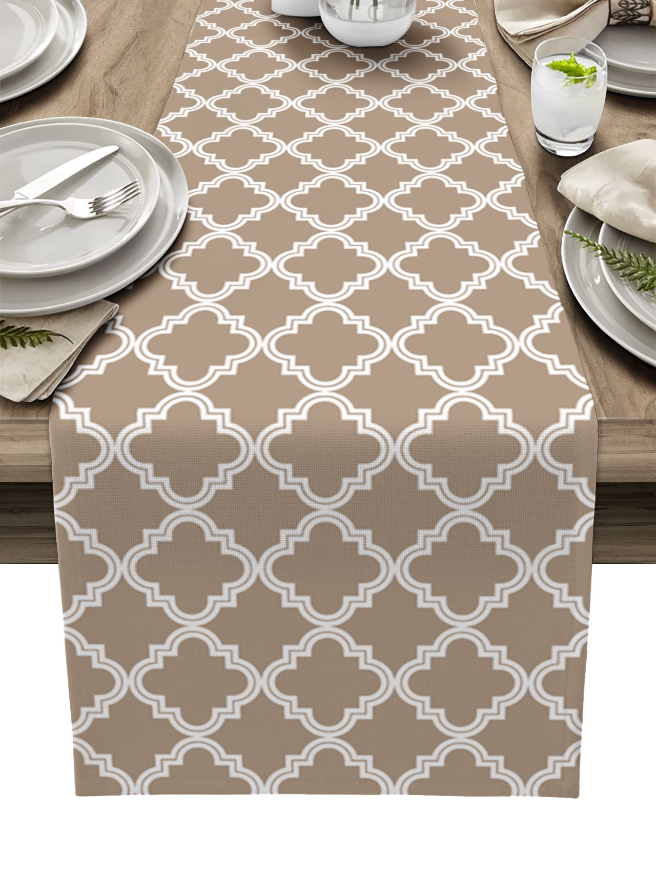 Table Runner Dresser Scarves 60 Inch Long, Beige Morrocan Plaid ...