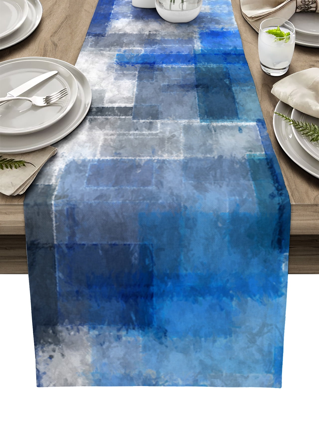 Table Runner Dresser Scarves 60 Inch Long, Blue Grey White Gradient ...