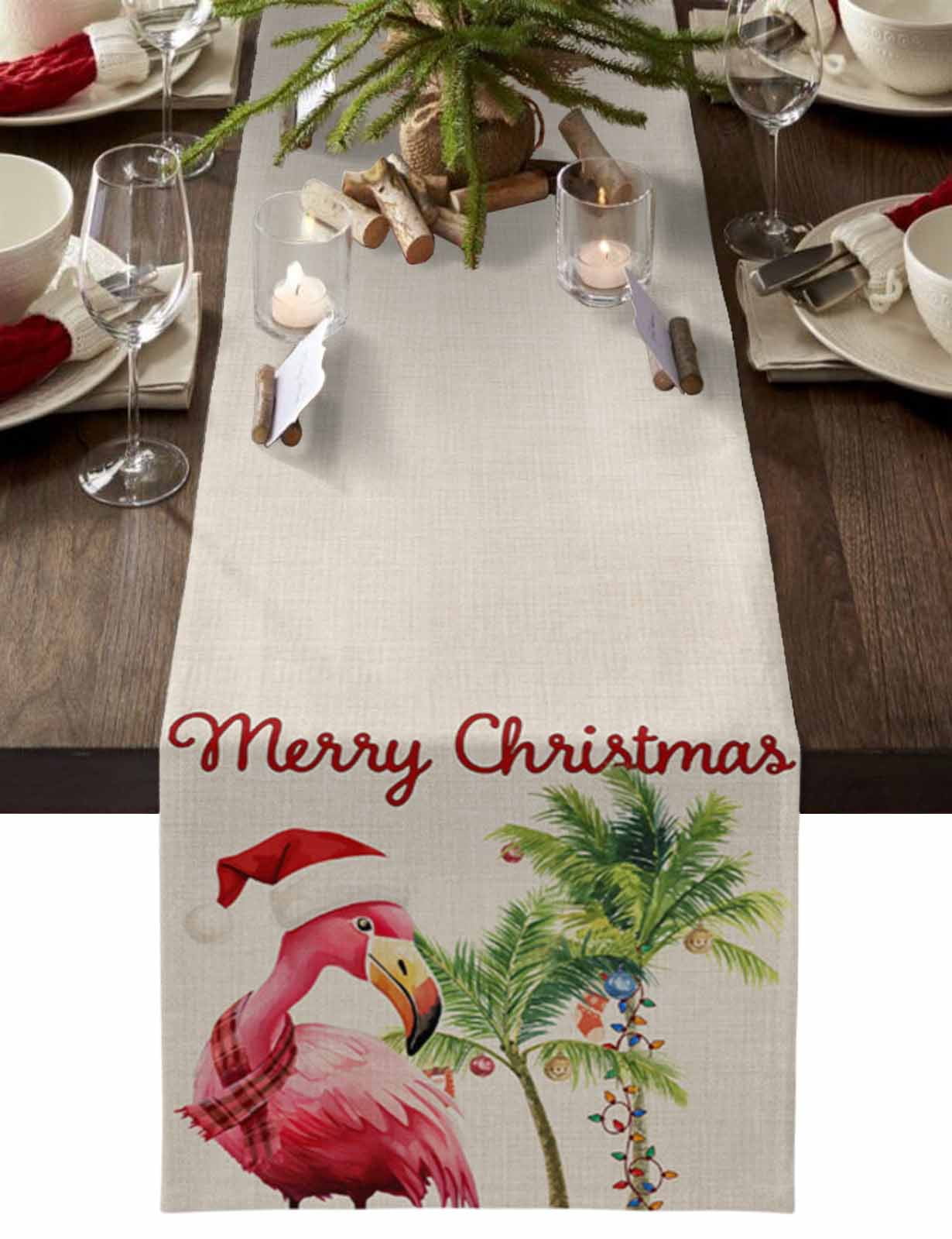Table Runner Dresser Scarves 60 Inch Long,Christmas Pink Flamingo Santa ...