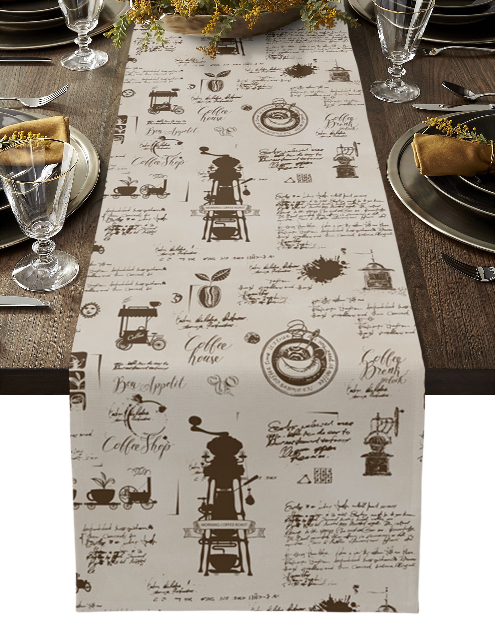 Table Runner Dresser Scarves 60 Inch Long, Coffee Drinks with Cup ...