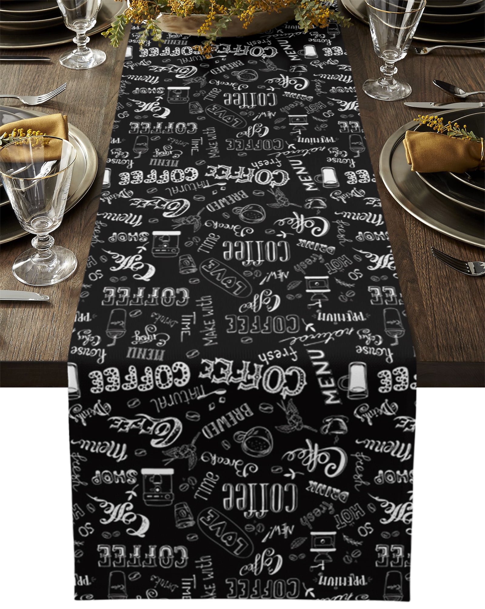 Table Runner Dresser Scarves 60 Inch Long, Coffee Time White Quote on ...