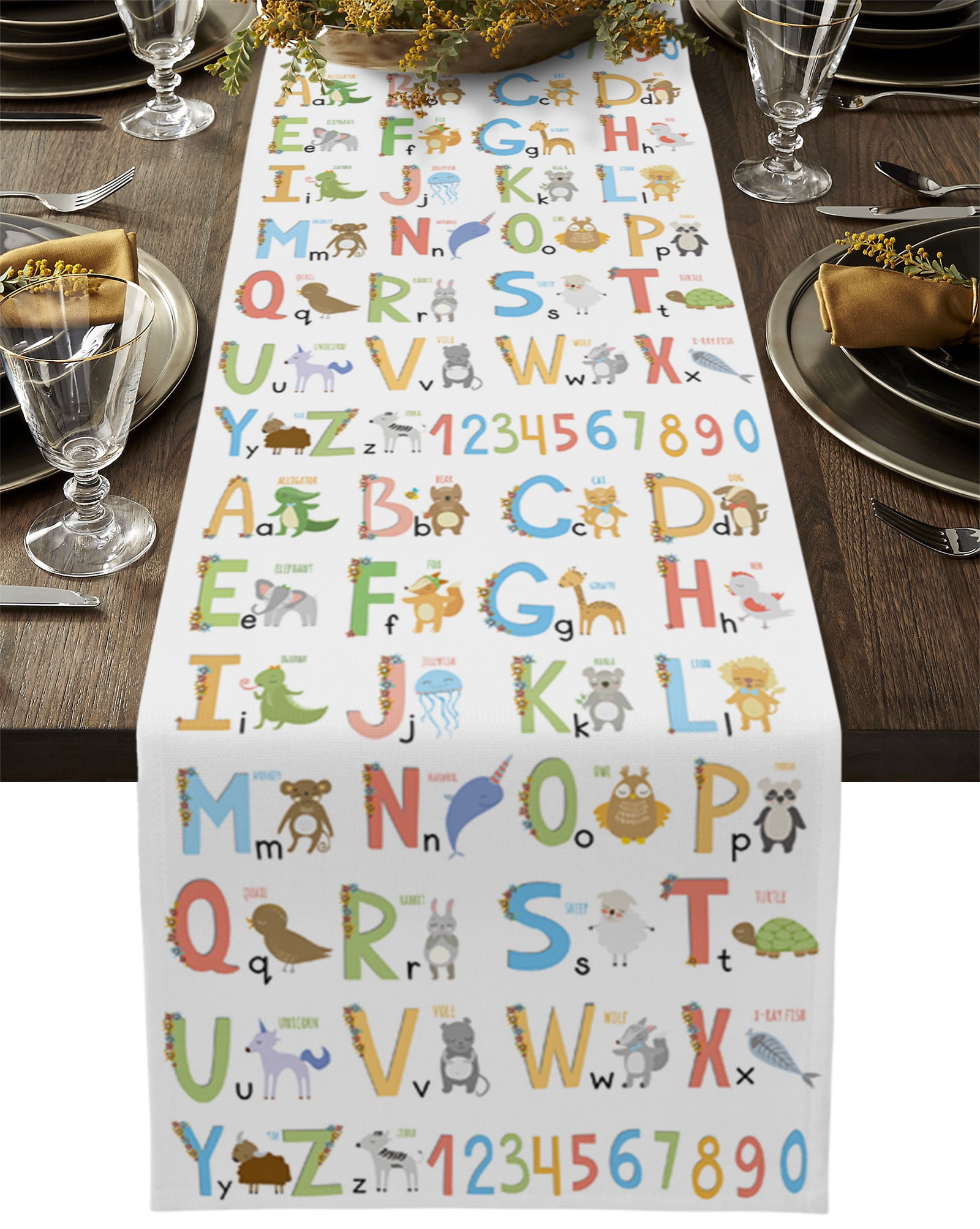 Table Runner Dresser Scarves 60 Inch Long, Colorful Letters and Figures ...