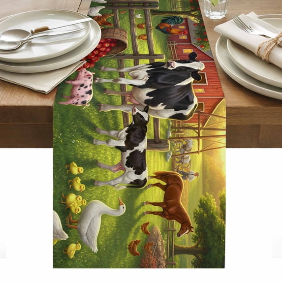 Table Runner Dresser Scarves 60 Inch Long,Farm Animals Cow Pig Chicken ...
