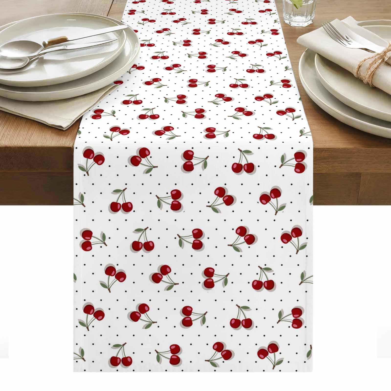 Table Runner Dresser Scarves 60 Inch Long,Farm Cherry Black Polka Dots ...