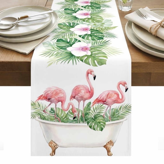 Table Runner Dresser Scarves 60 Inch Long,Farm Flamingo Monstera Leaves ...