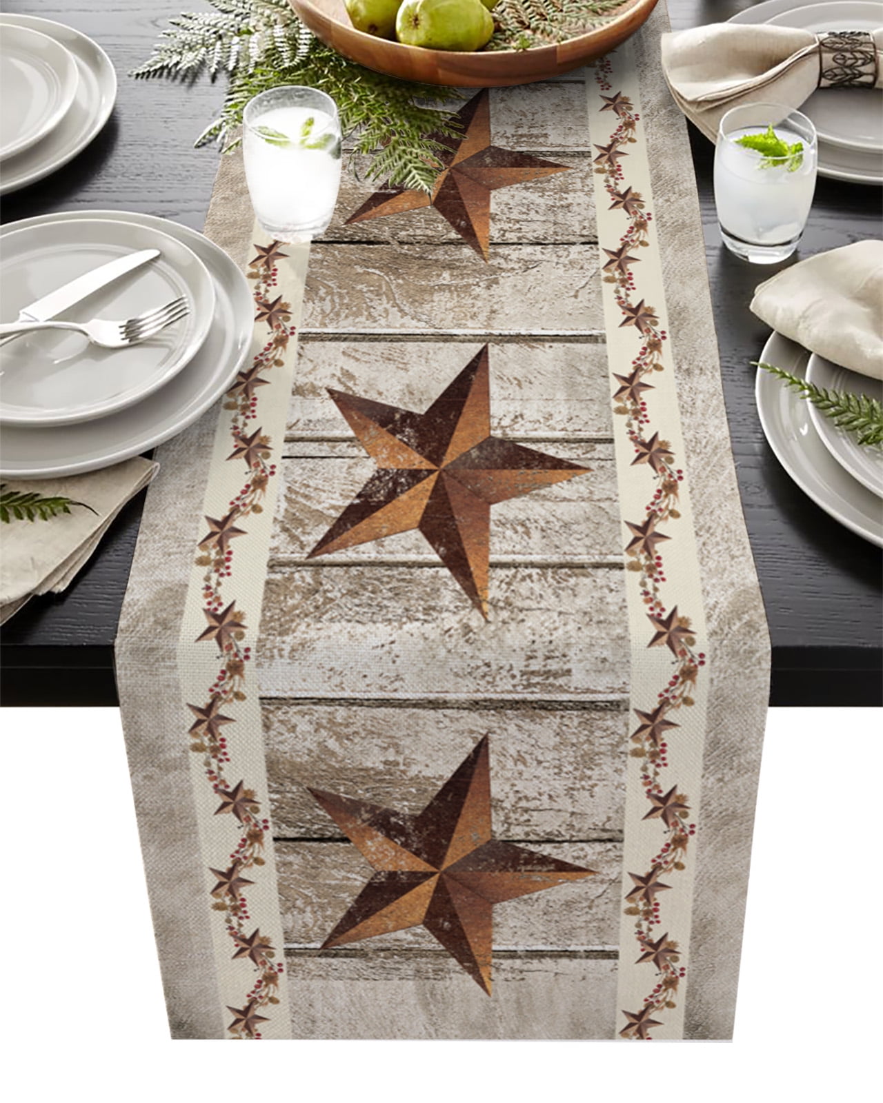 Table Runner Dresser Scarves 60 Inch Long, Farm Western Star with Berry ...