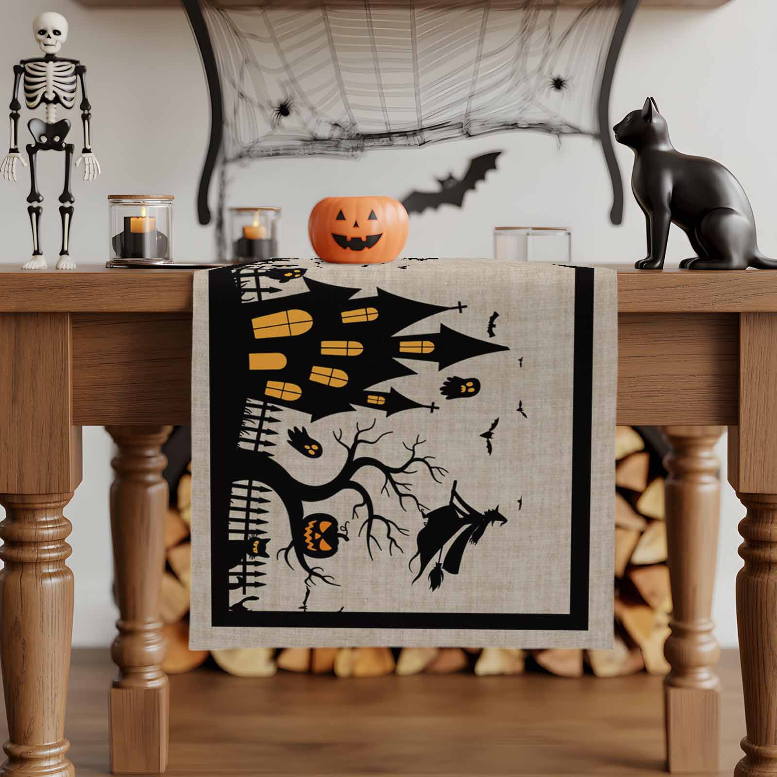 Table Runner Dresser Scarves 60 Inch Long,Halloween Haunted Castle ...