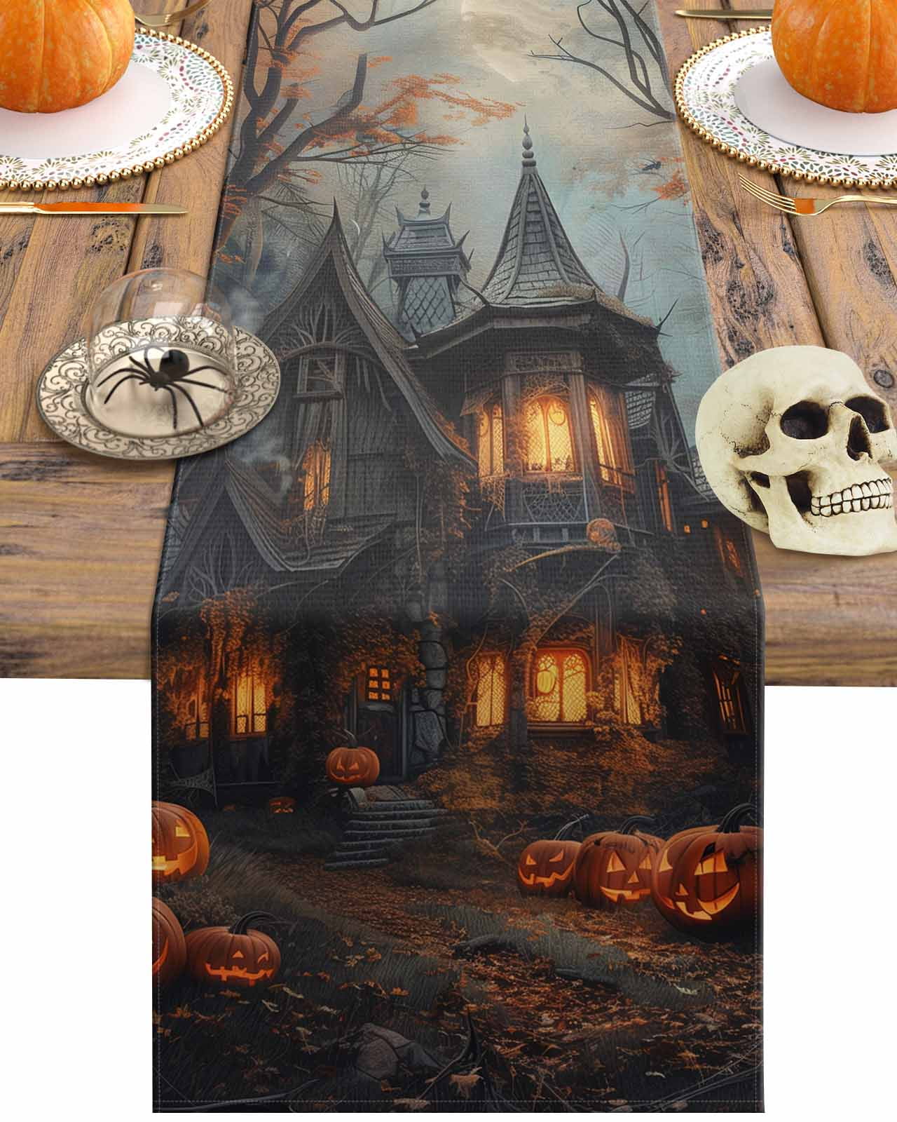 Table Runner Dresser Scarves 60 Inch Long, Halloween Scary Pumpkin ...