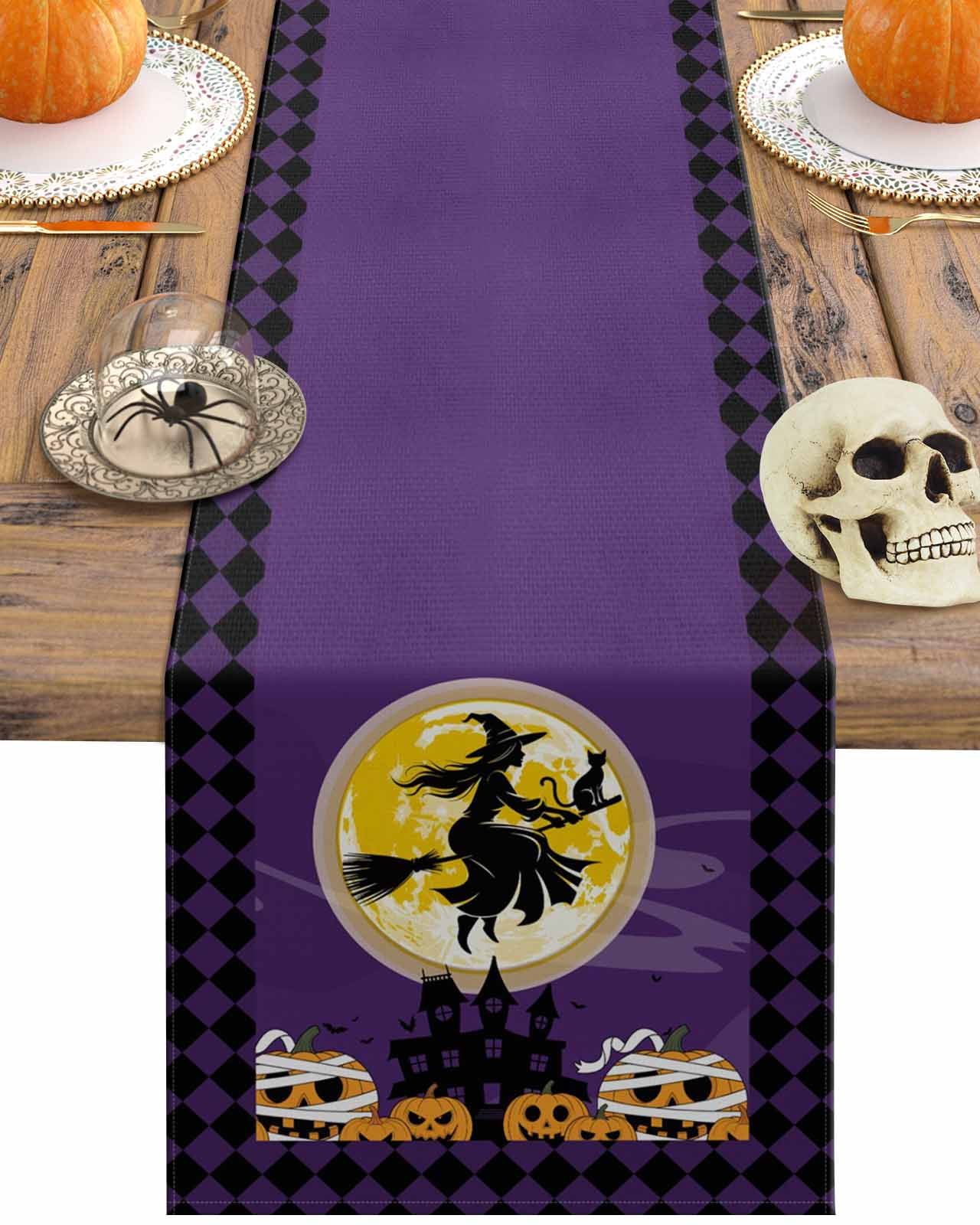 Table Runner Dresser Scarves 60 Inch Long,Halloween Witch Moon Castle ...